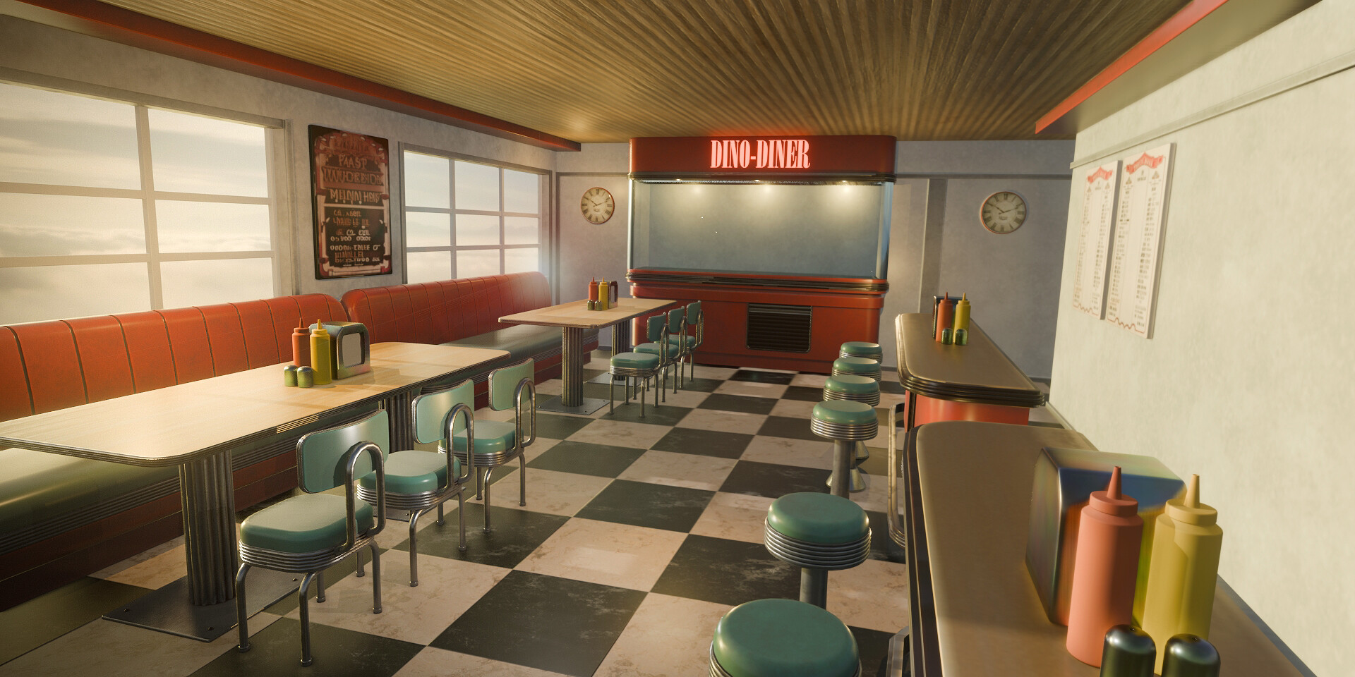 ArtStation - Stylized Retro Diner Interior Scene