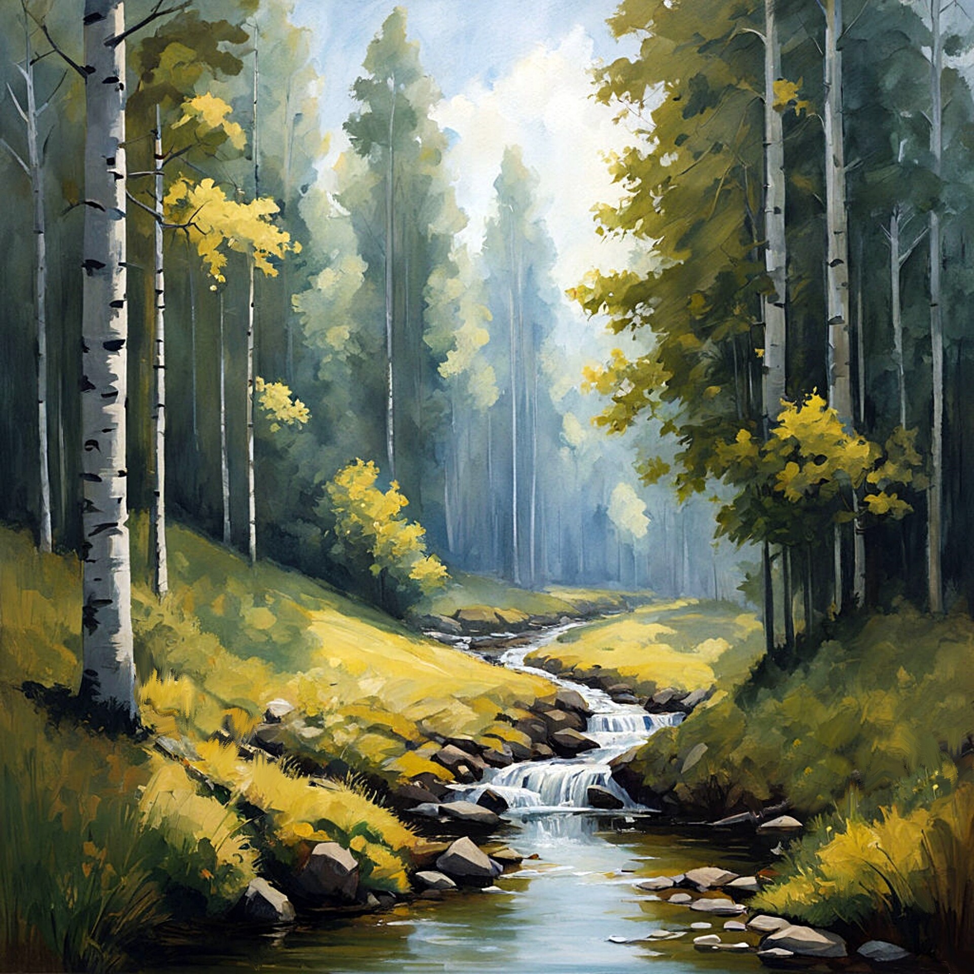 ArtStation - Beautiful forest landscape with a stream