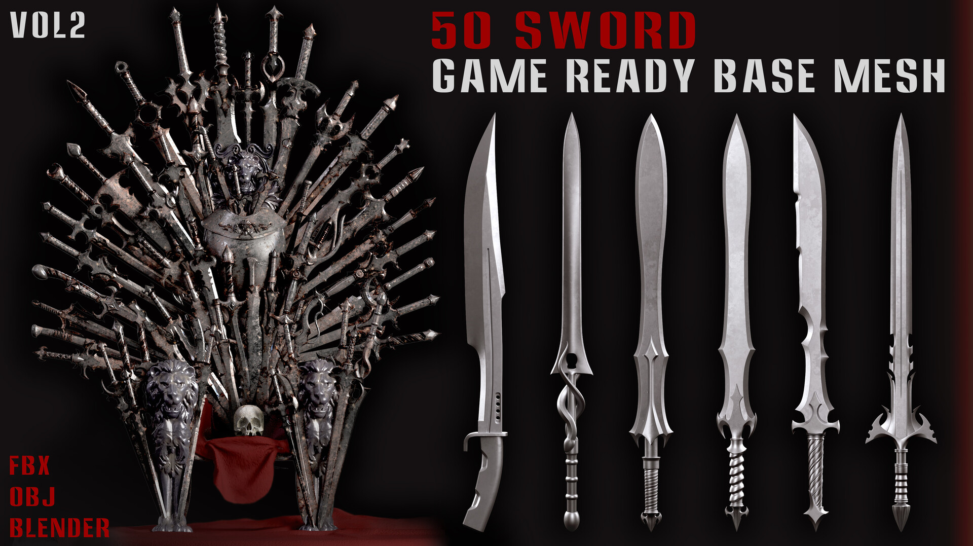 Mona Ghafourian - 50 Sword Game Ready Base Mesh – Vol.02
