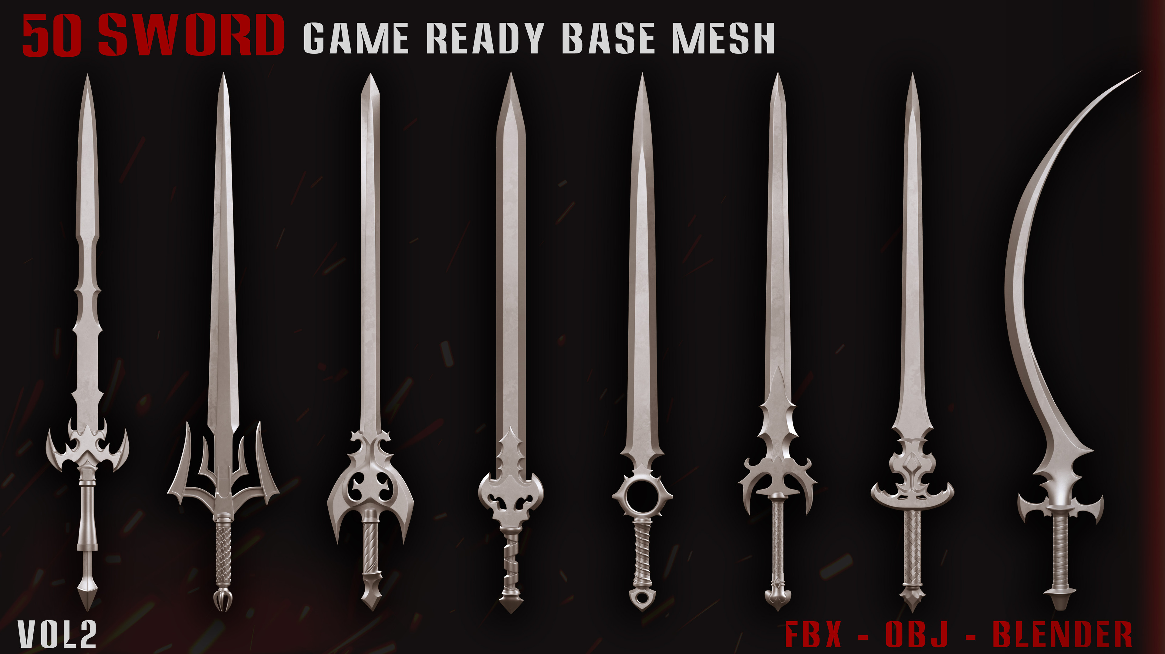 Mona Ghafourian - 50 Sword Game Ready Base Mesh – Vol.02