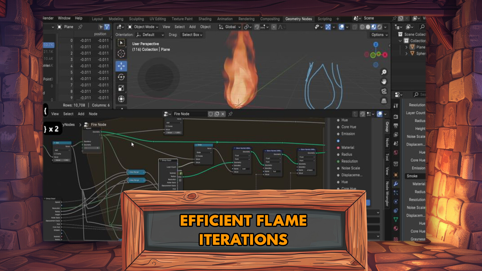 3D Tudor - Blender Geometry Node Fire Animation