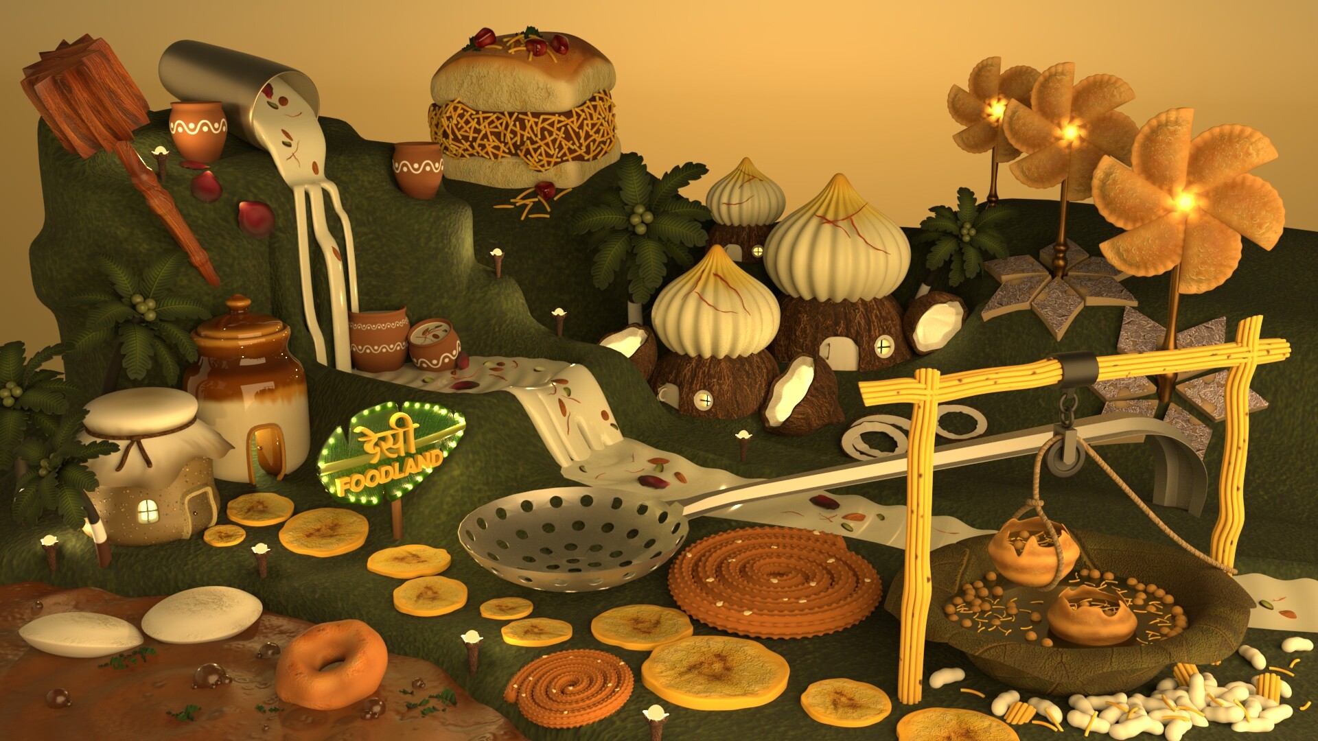 ArtStation - 3D Stylized Food-Game Environment : Indian (Desi) Foodland