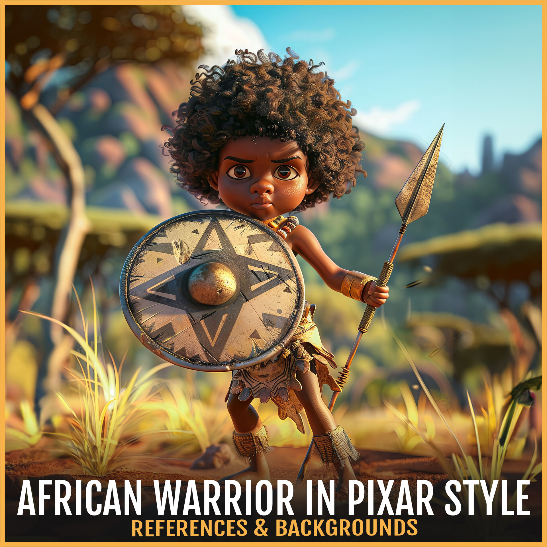 ArtStation - 303 Proud African Warrior in Pixar Style