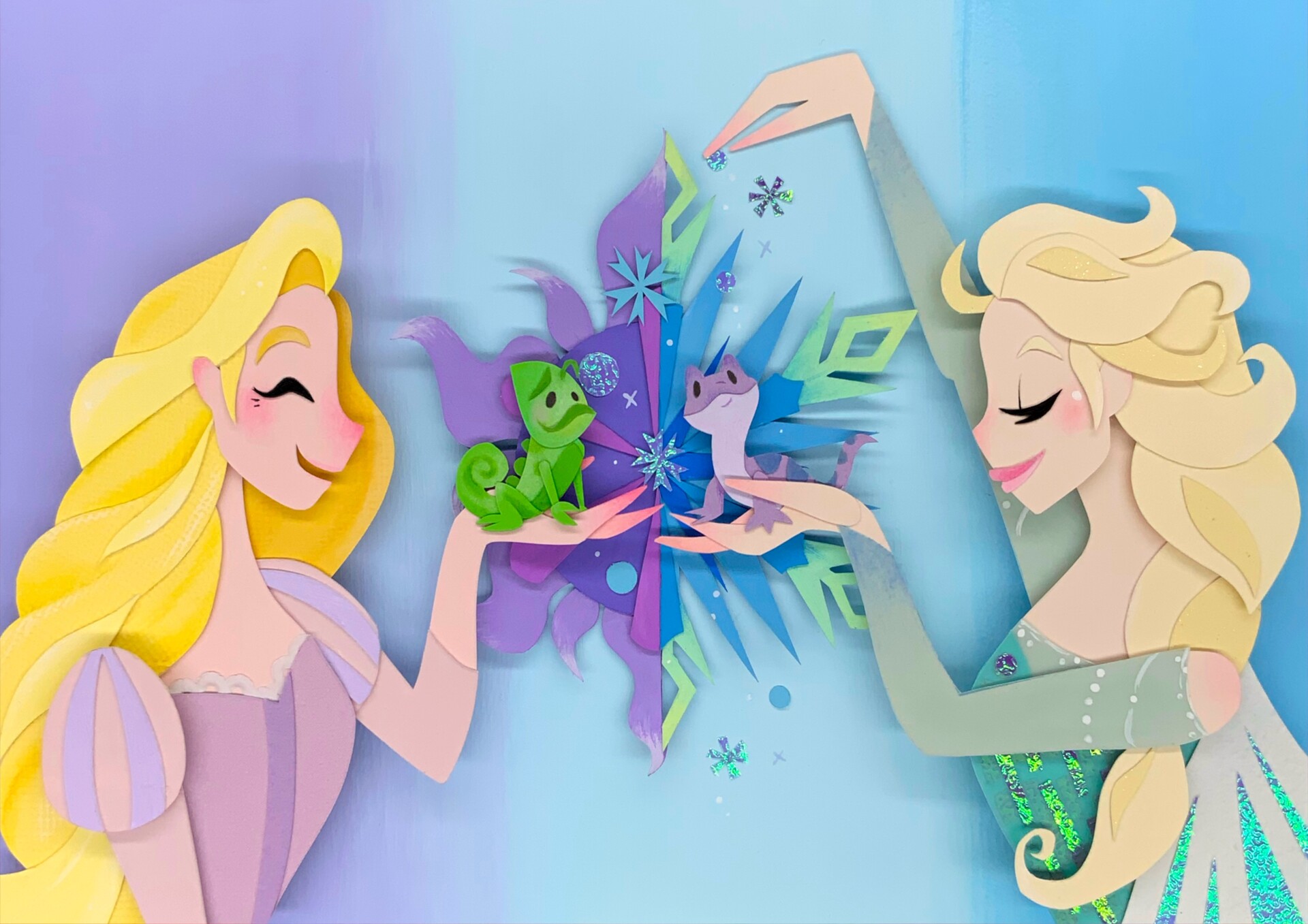 ArtStation - Play (Rapunzel and Elsa) - handmade 3D paper artwork