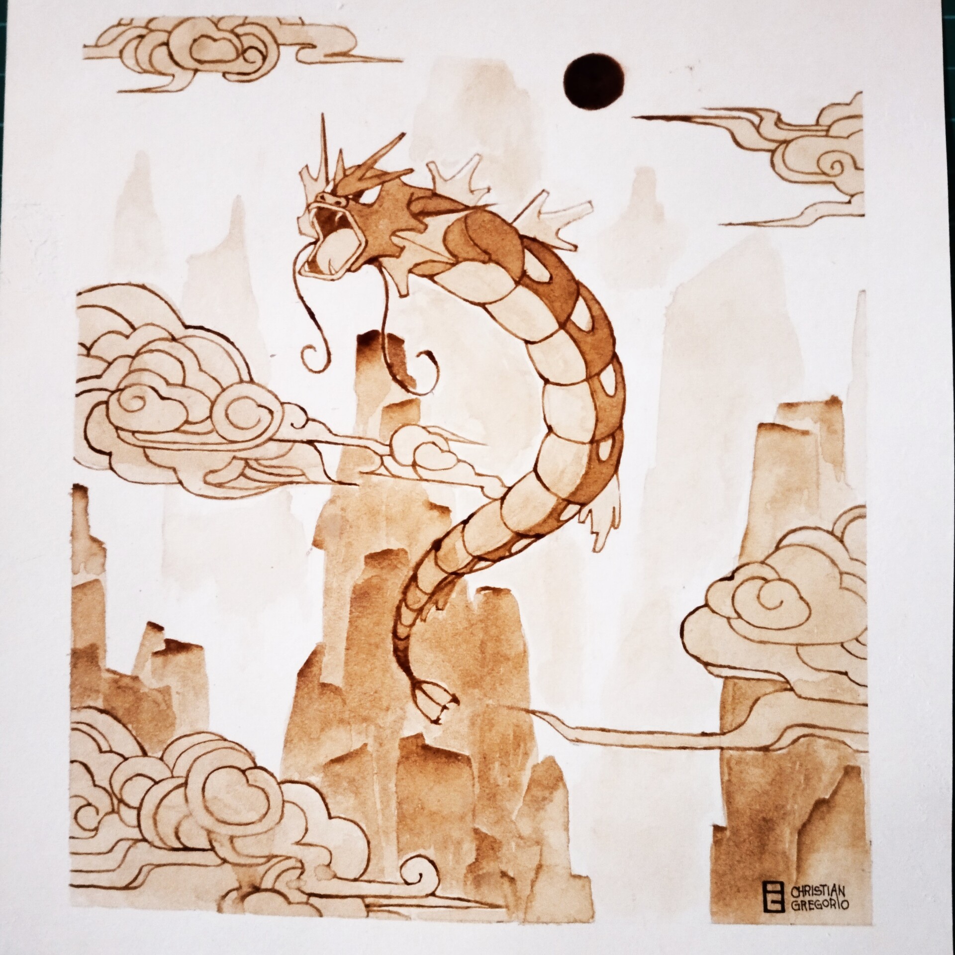 ArtStation - Coffee Painting: Pokémon Gyarados (Traditional)