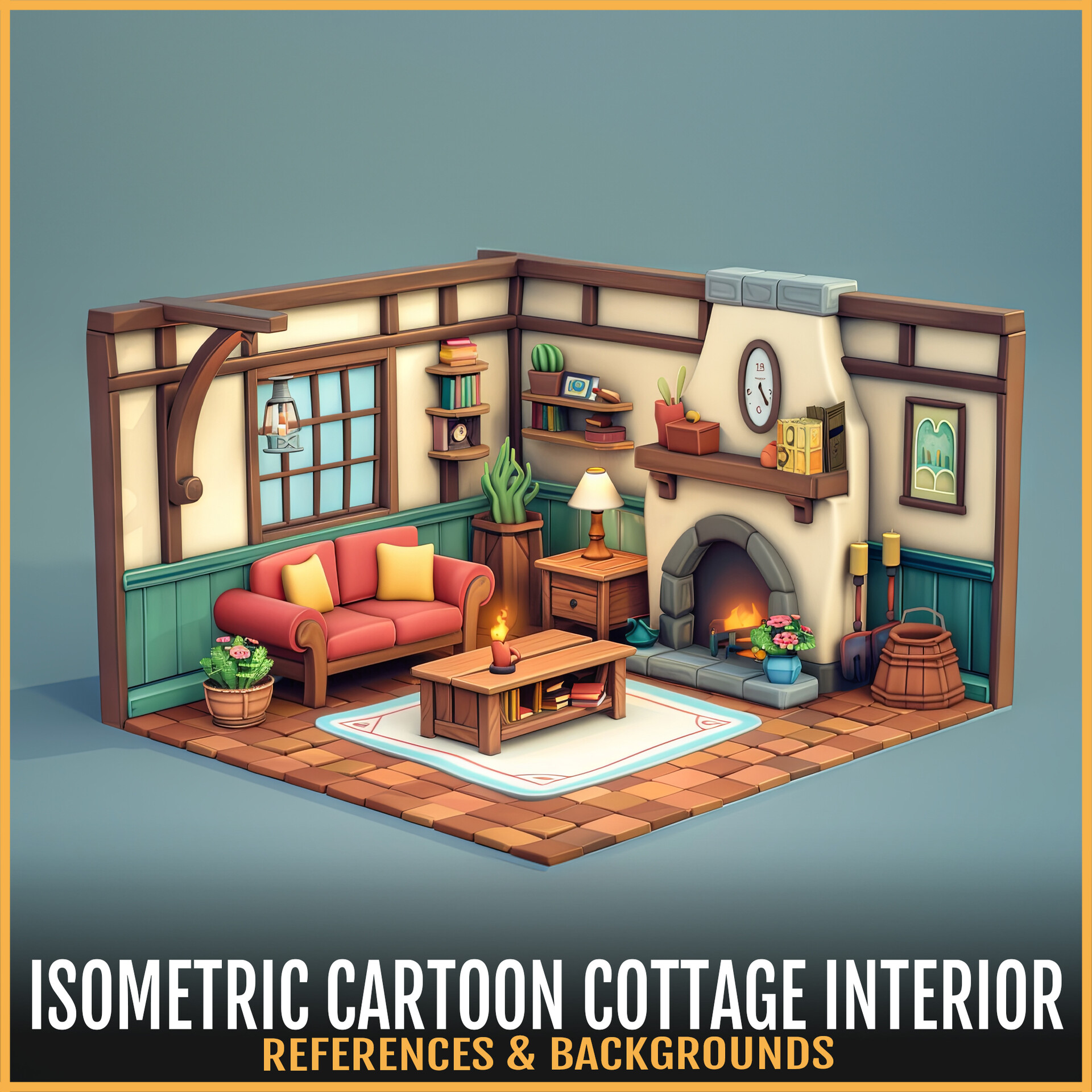 ArtStation - 303 Isometric cartoon Cottage interior