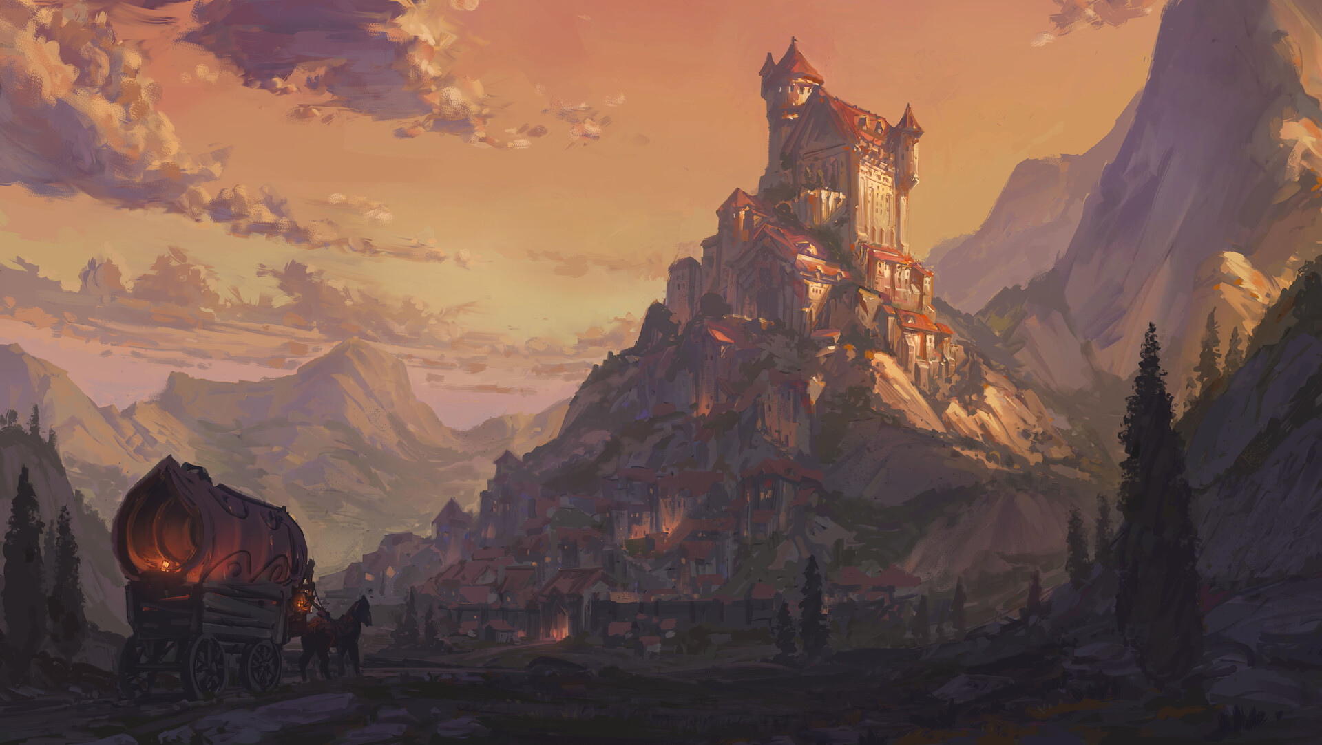 ArtStation - Sunset Castle on the Hill