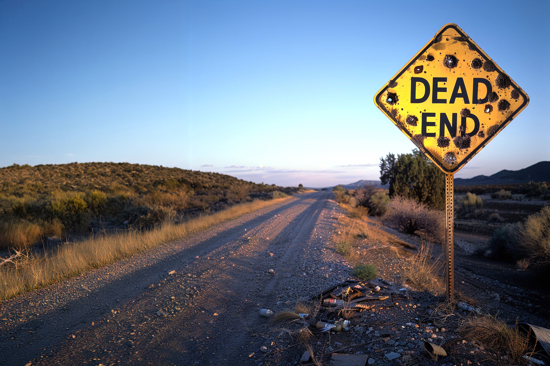 ArtStation - A bullet riddled Dead End Road sign posted on the side of ...