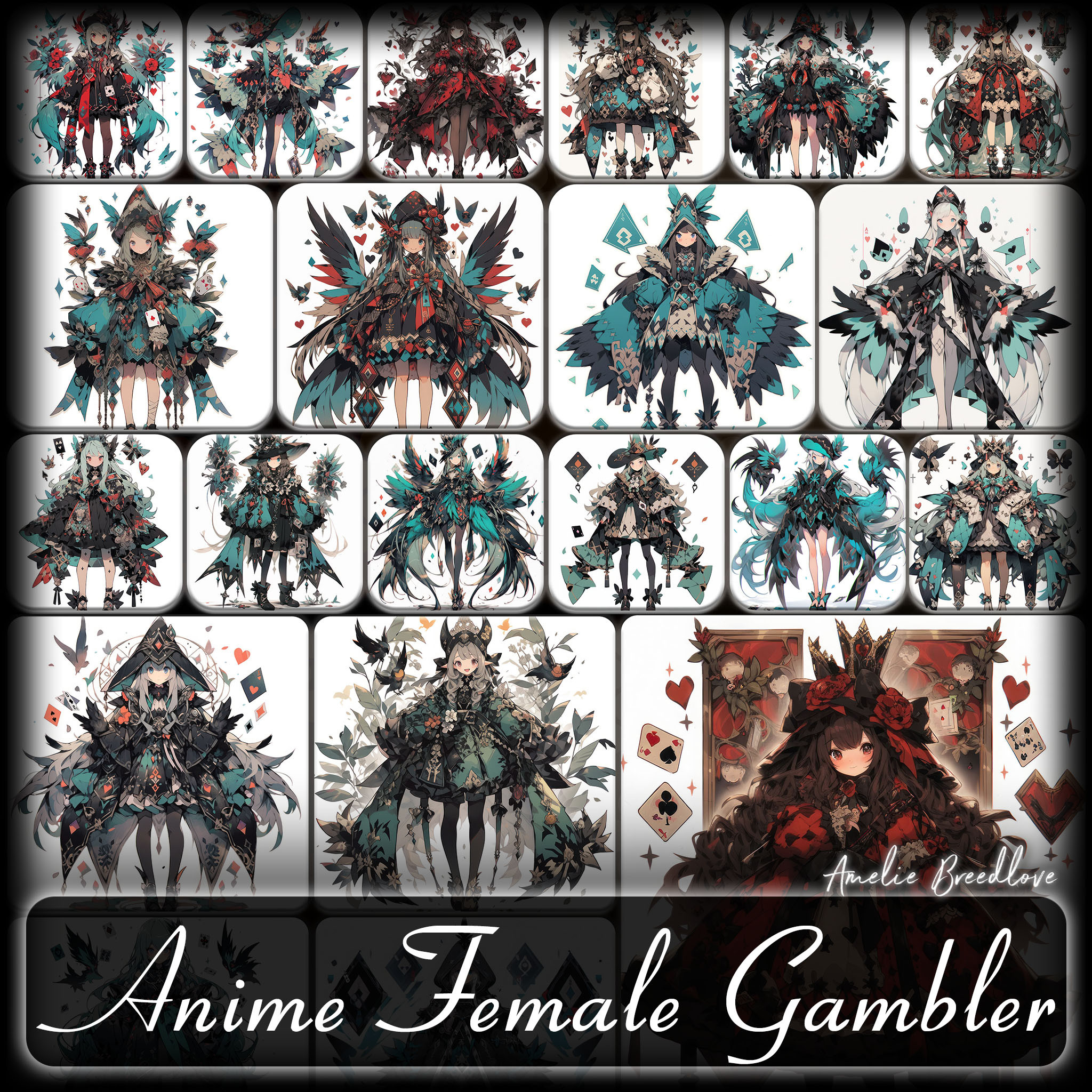 Amelie Anime - 200 Anime Female Gambler (Full Body) Reference Pack | 4K ...