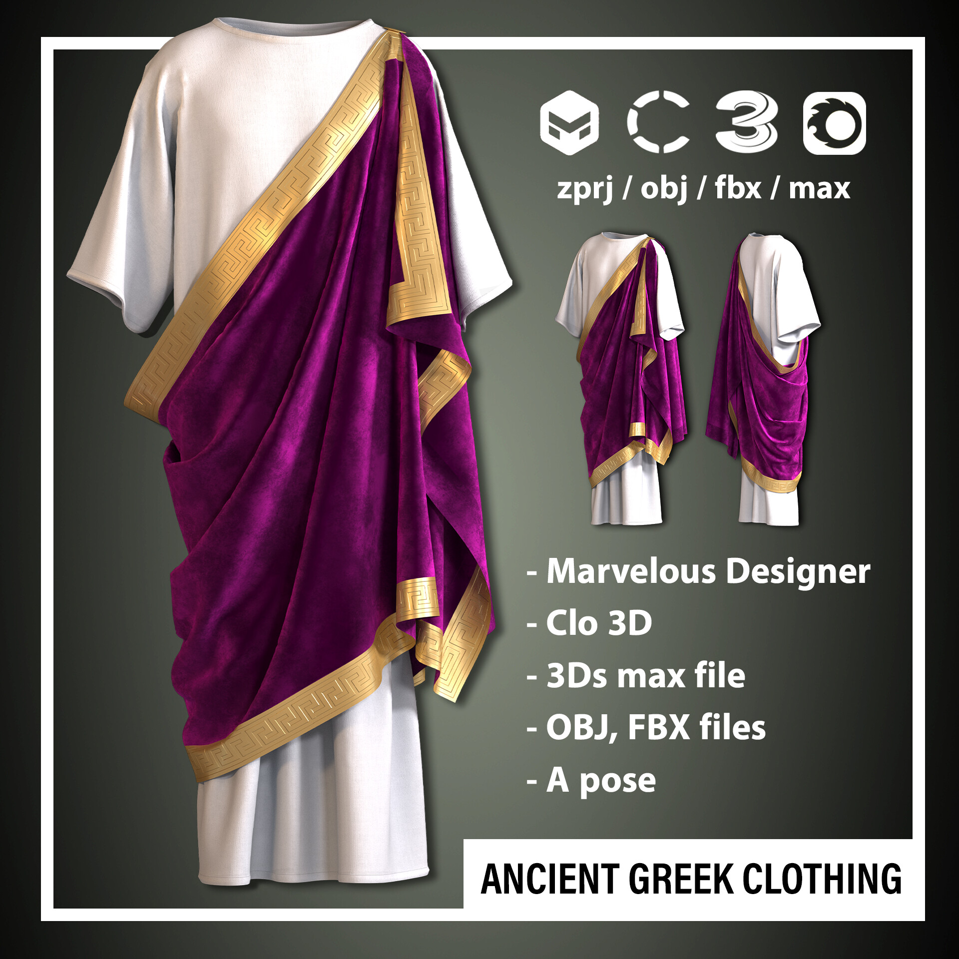 ArtStation - ANCIENT GREEK CLOTHING (CLO3D, MD PROJECTS+OBJ+FBX)