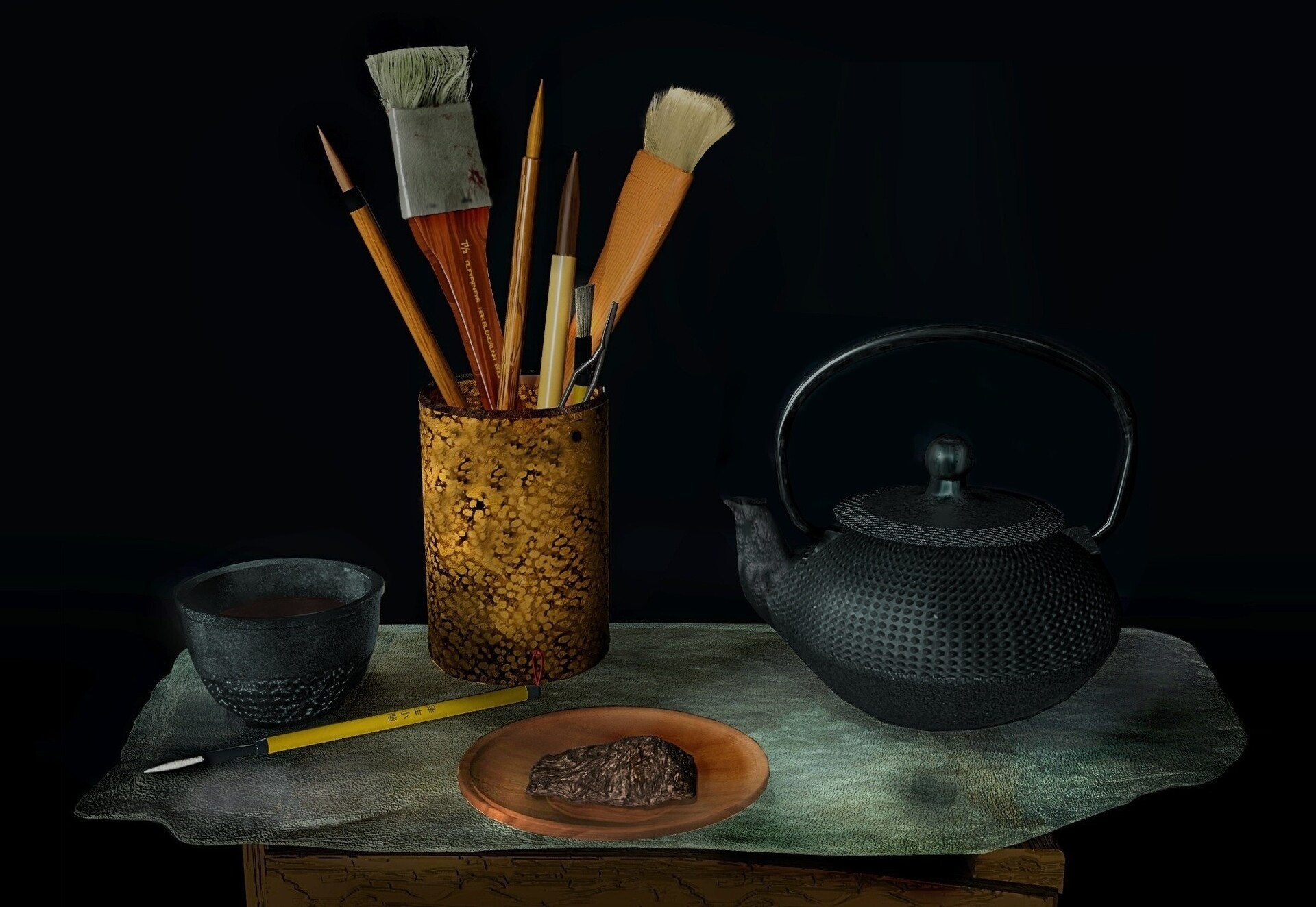 ArtStation - Tea Set with Paintbrushes