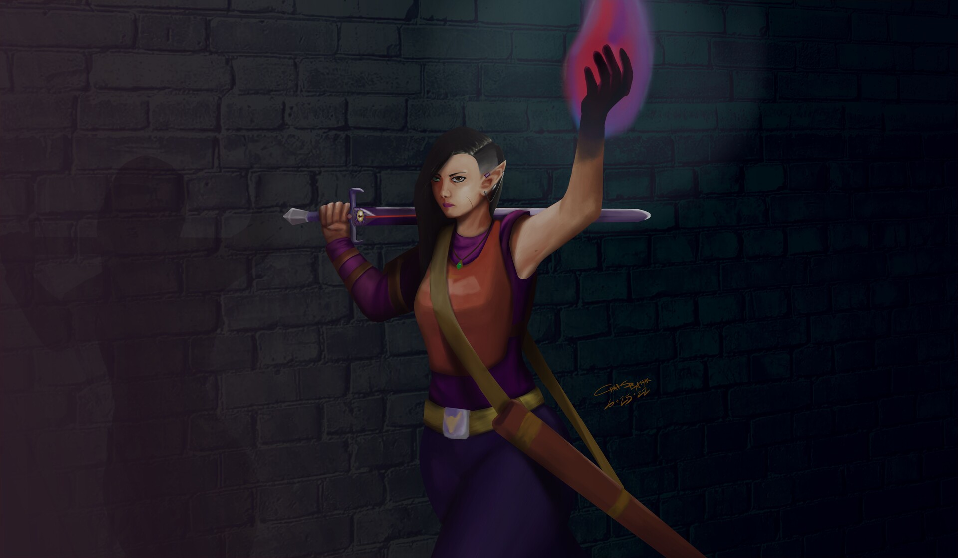 ArtStation - Leyn Ward, Half-elf Hexblade Warlock