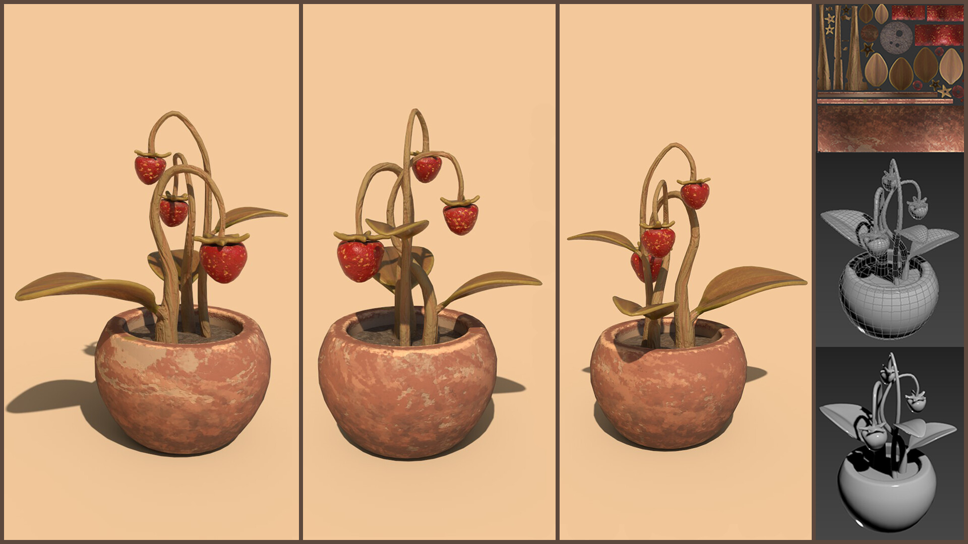 Boris Boiko - Simple Stylized Berry Bush in a Clay Pot (+YouTube tutorial)