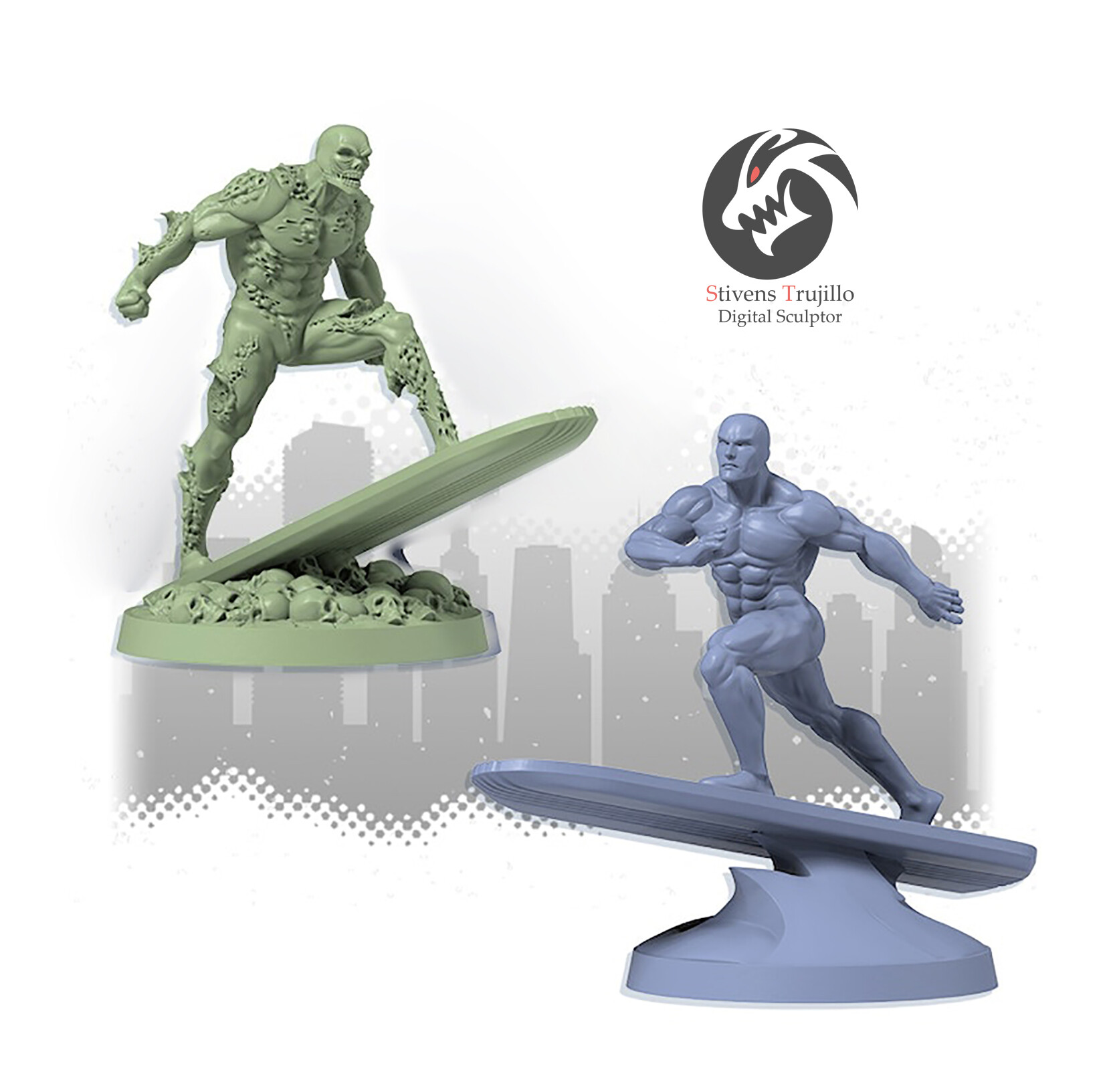 ArtStation - Silver Surfer, normal and zombie, miniatures