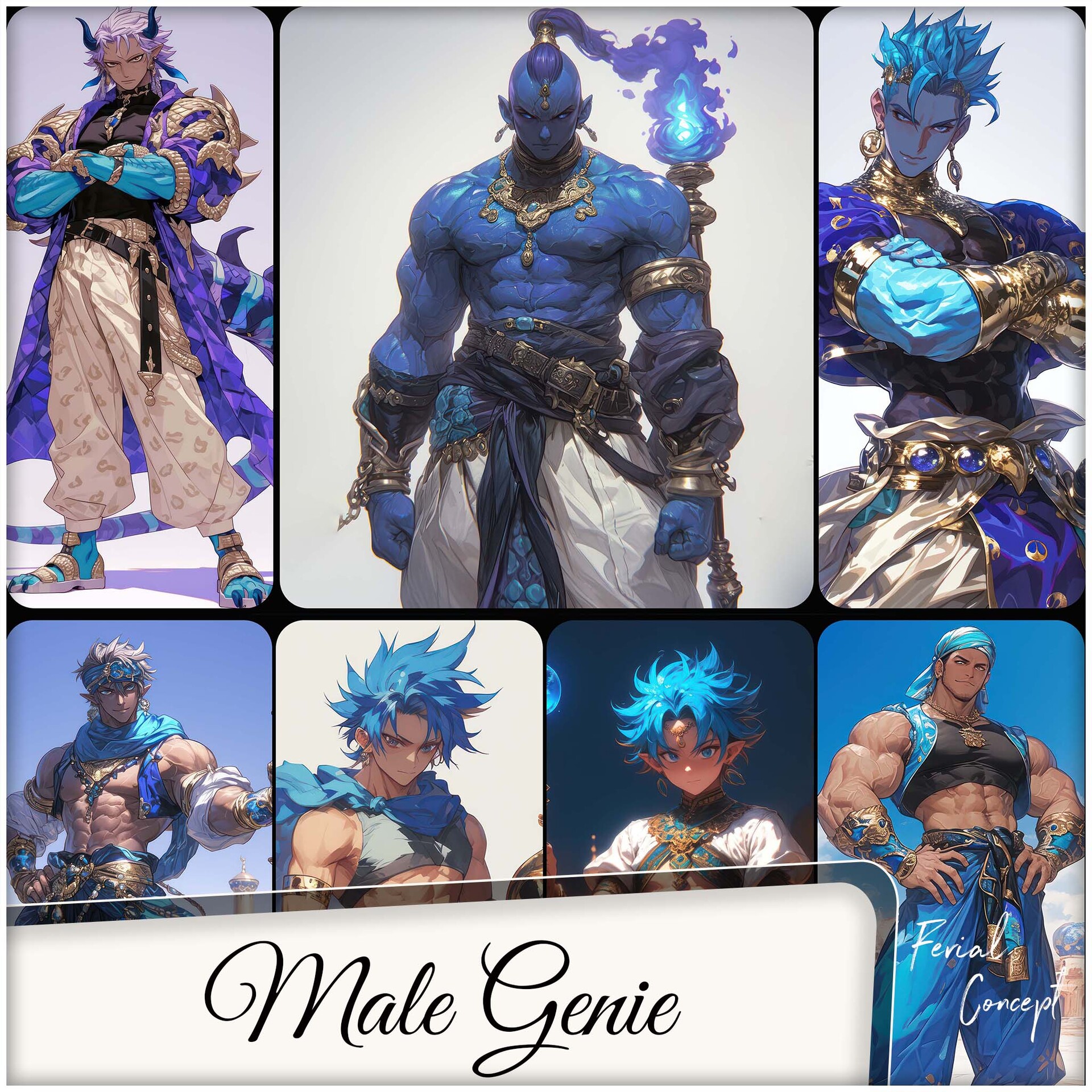 Ferial Studio - 🔹220 Male Genie - Anime Character Reference Image Pack ...
