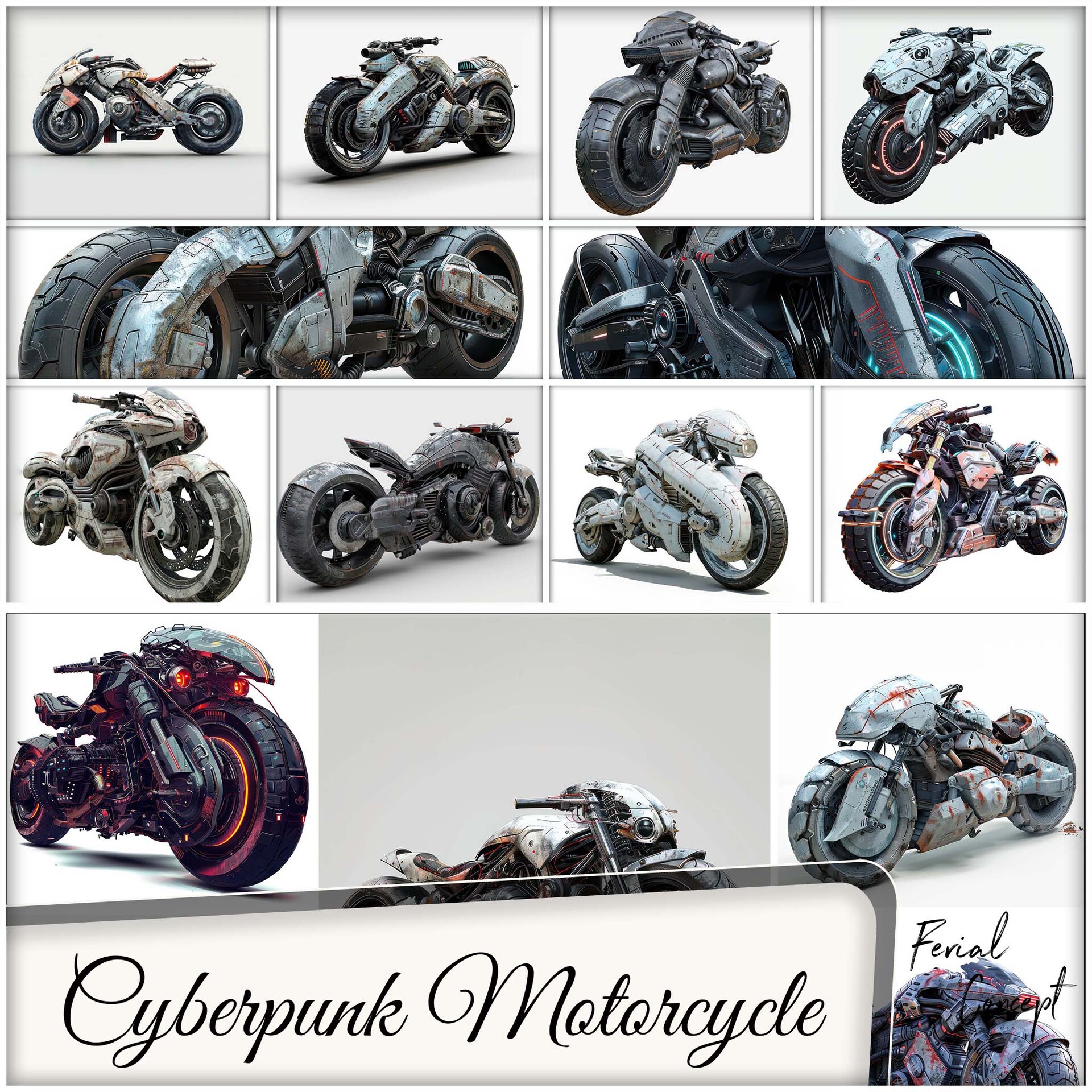 Ferial Studio - 🔹200 Cyberpunk Motorcycle Reference Image Pack v.4 |4K|