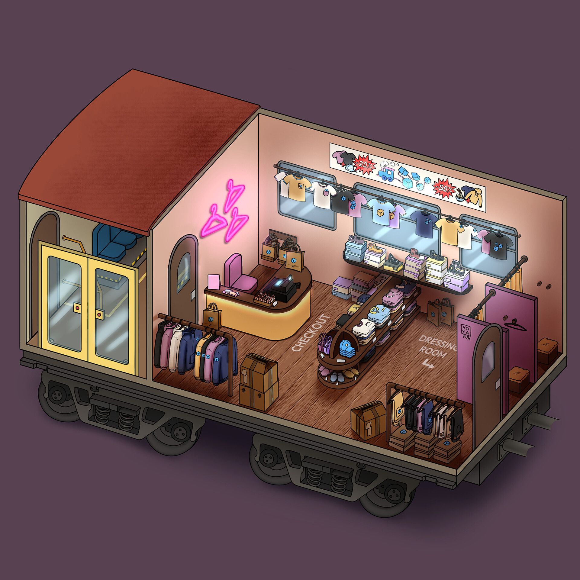 ArtStation - Clothes Shop on a Train Coach