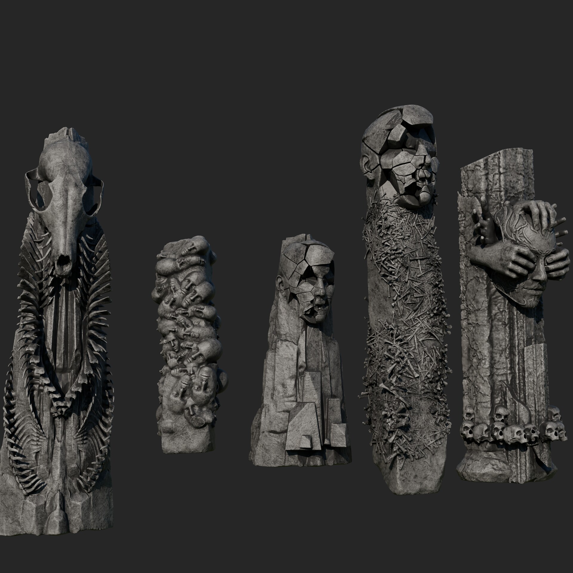 ArtStation - Pillars, statues and door