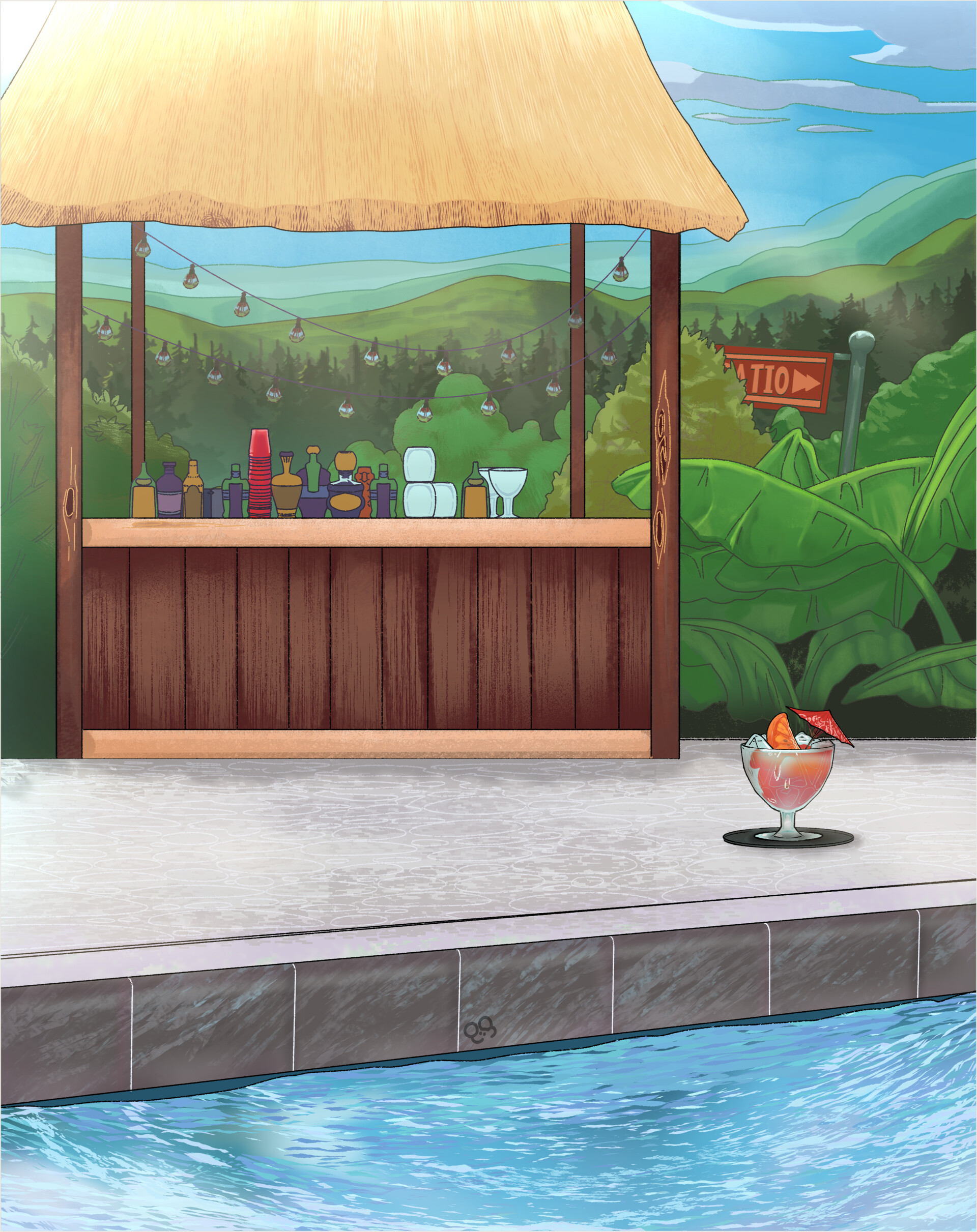 ArtStation - BG paint poolside study