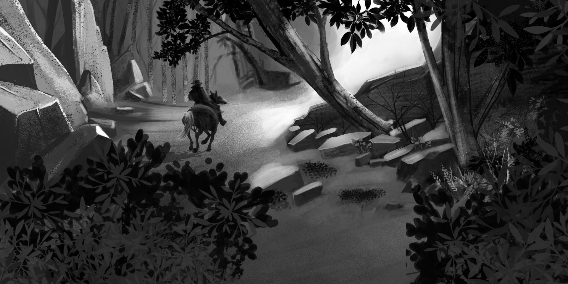 ArtStation - grayscale landscape painting