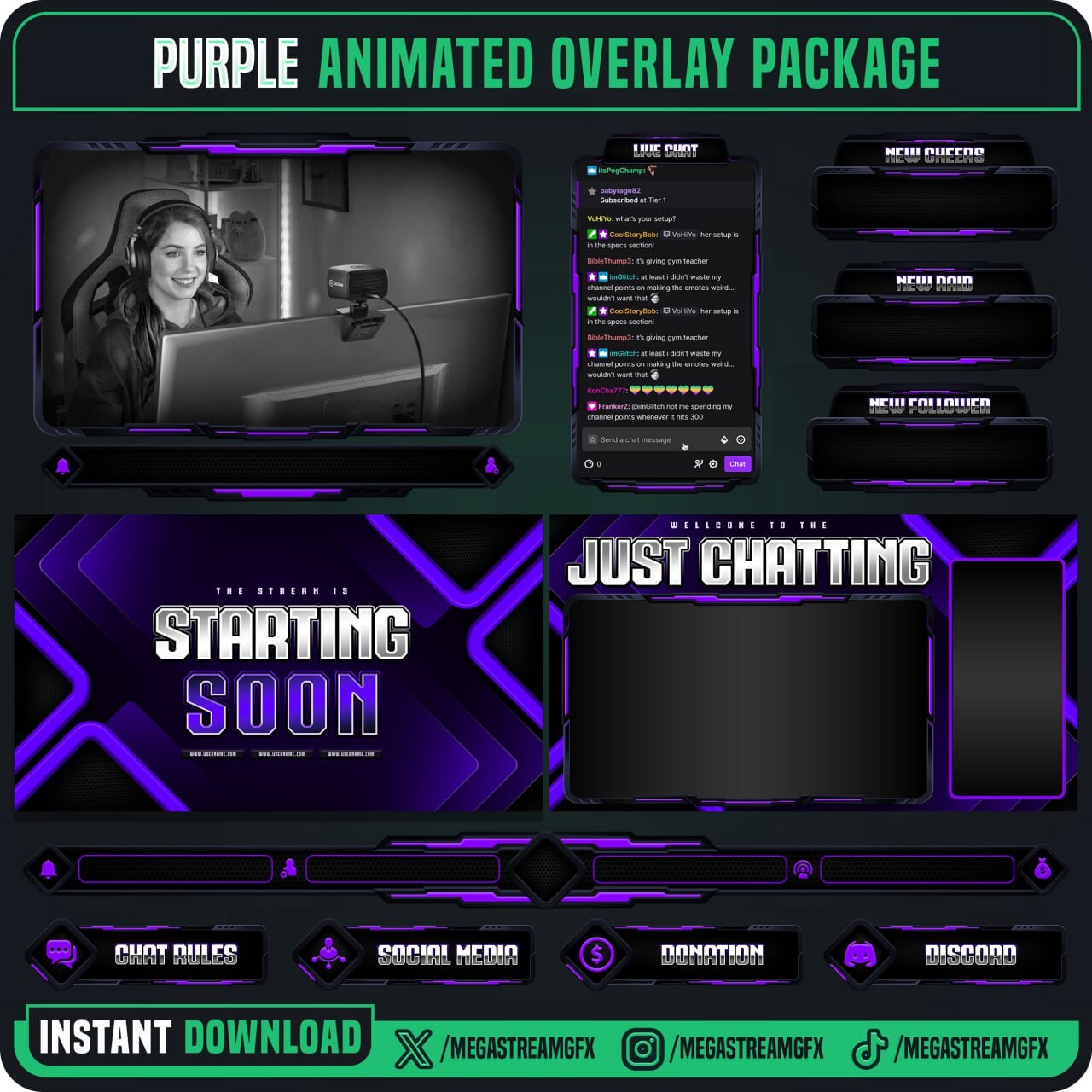 ArtStation - Purple Stream Overlay Pack - Overlay for twitch/Dicscord ...