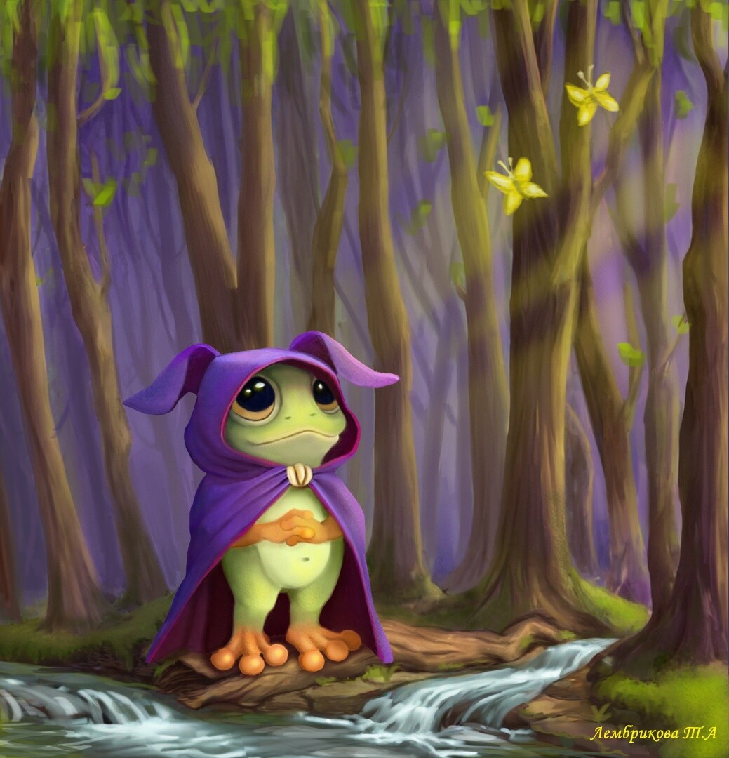 ArtStation - Illustration, a frog in the forest