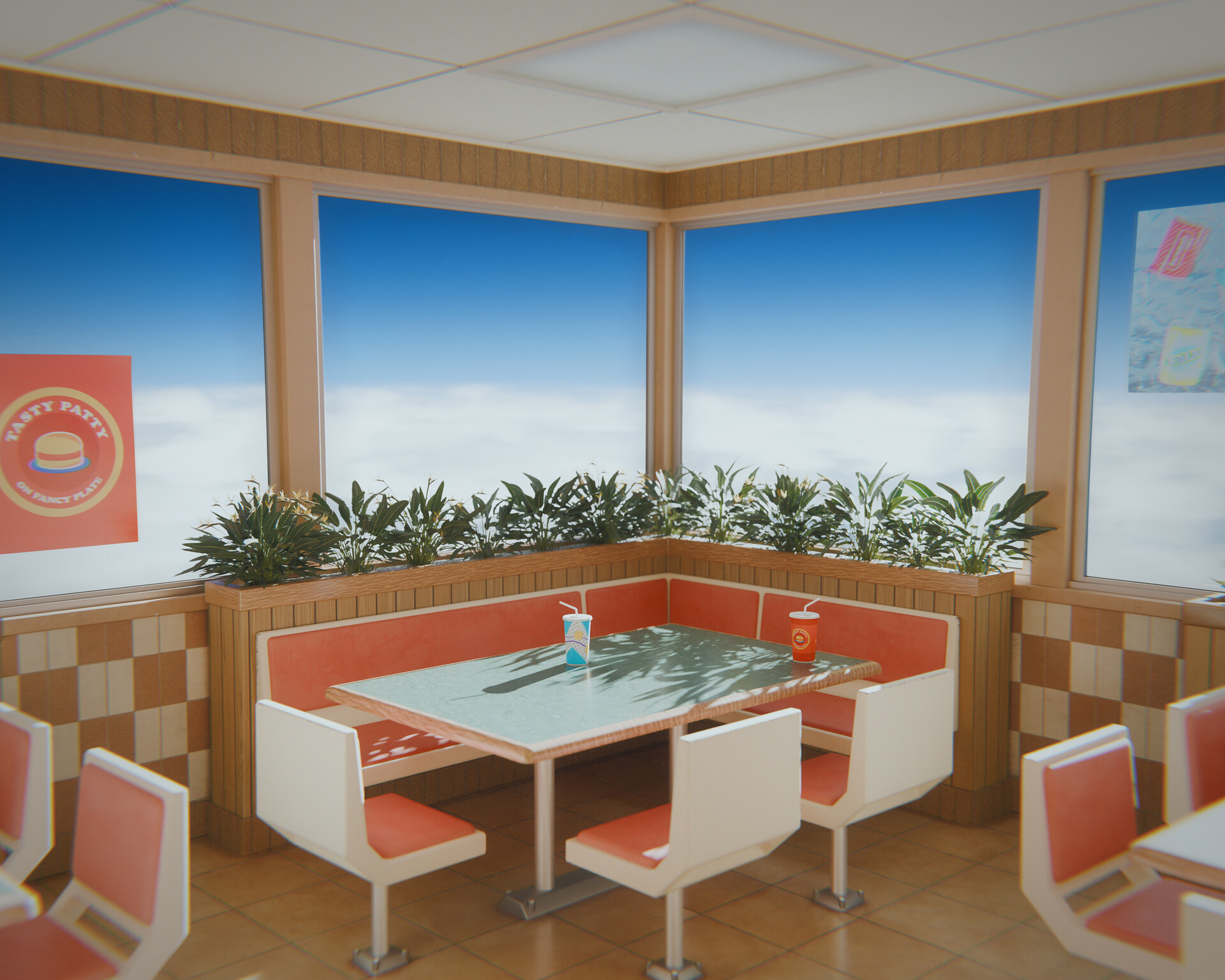 ArtStation - "Pretty Patty on Fancy Plate" dreamcore fastfood chain