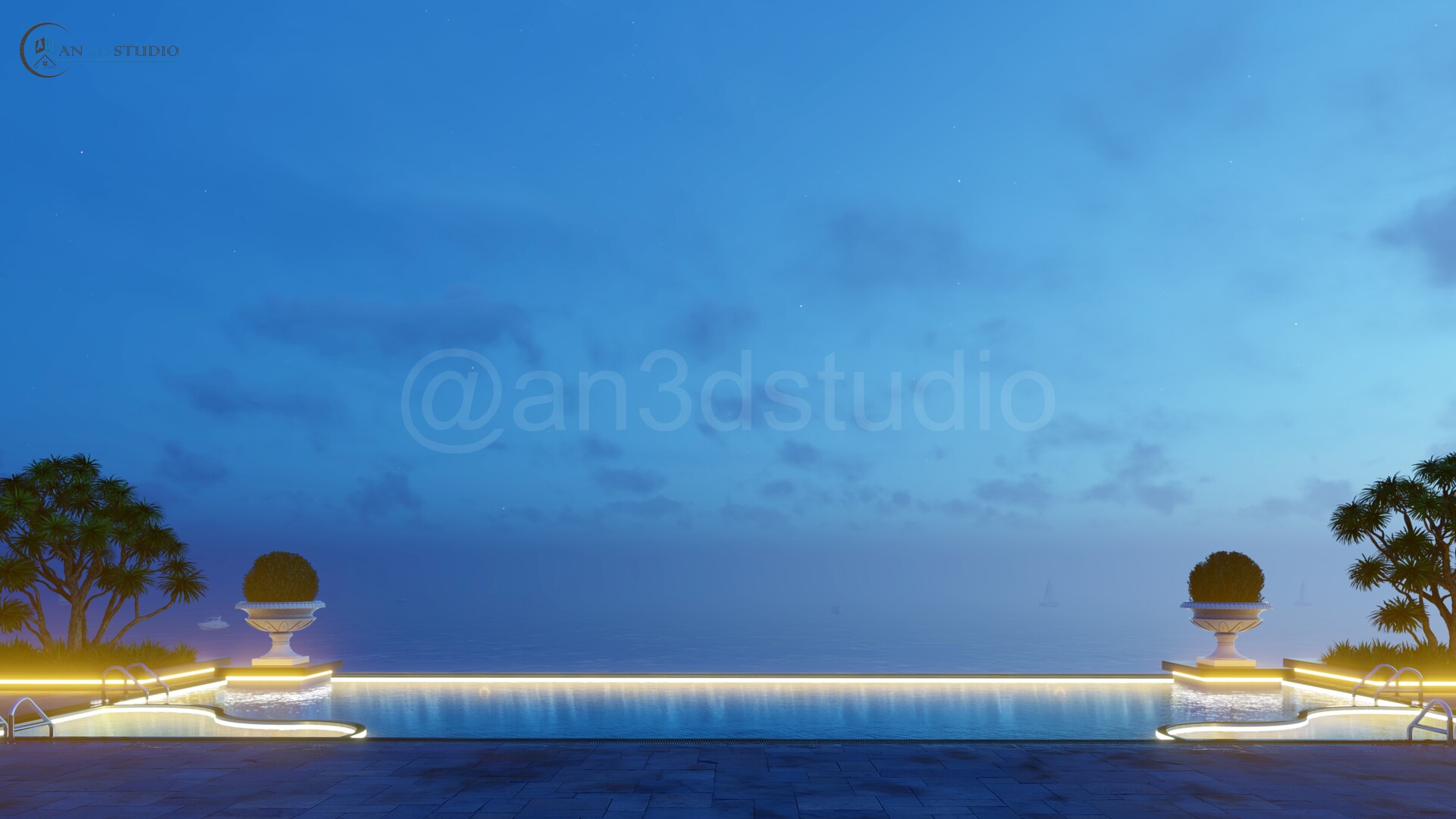ArtStation - Day-to-Night Pool view: Architectural Rendering by AN 3D ...