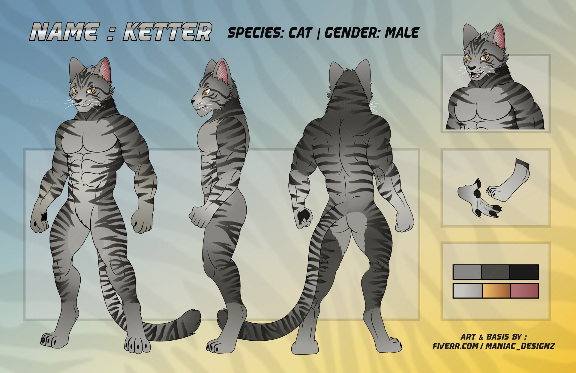 ArtStation - Anthro Cat Character Reference Sheet Art by Maniac_Designz