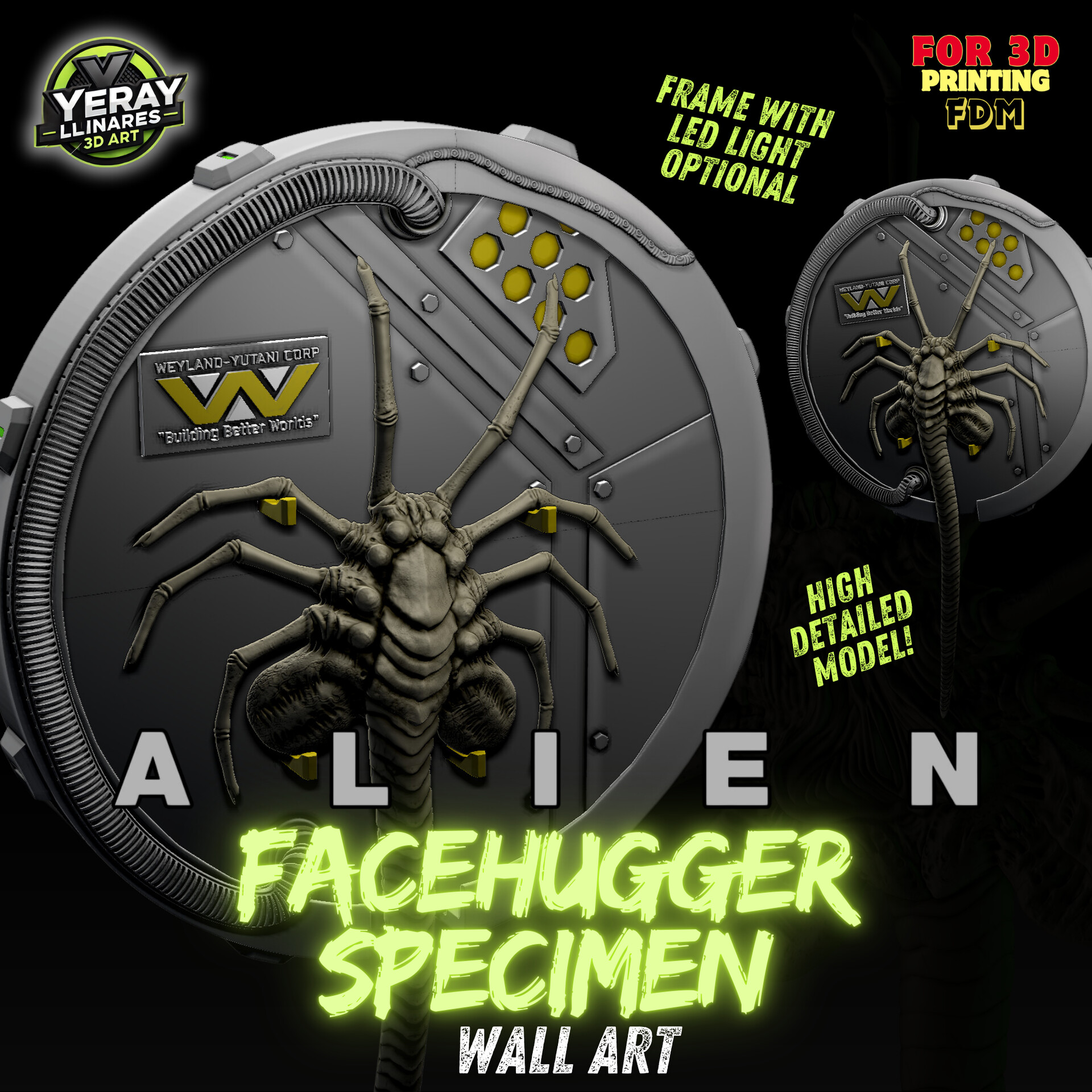 ArtStation - Wall-Mounted Facehugger with LED-Illuminated Display Frame