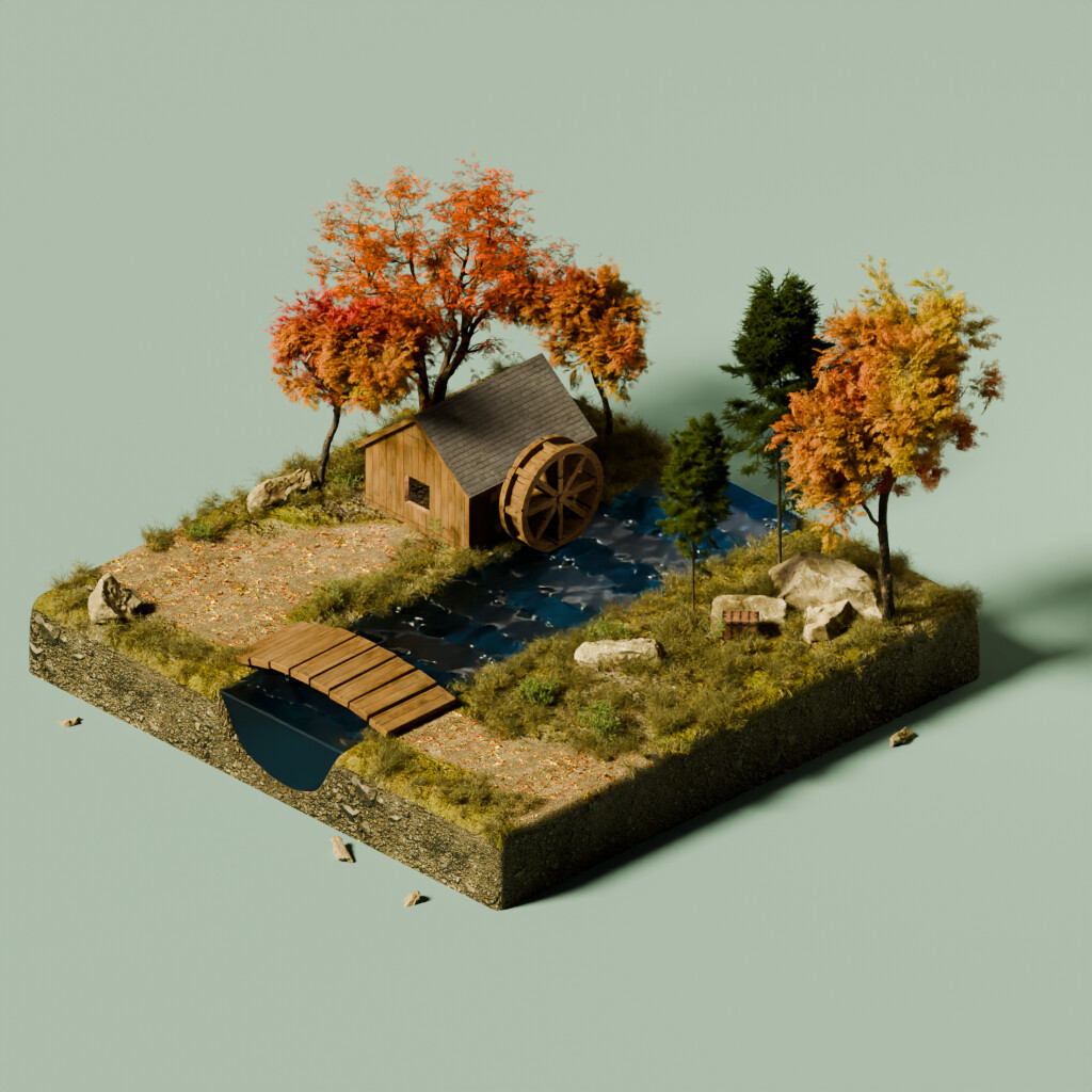 ArtStation - A small house on the river bank