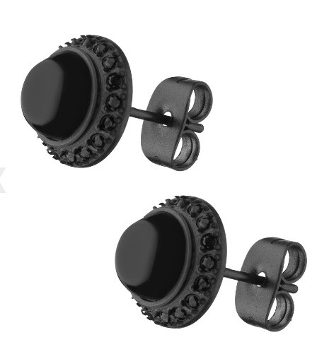 ArtStation - Antique Bronze Plated Stainless Steel Black CZ Stud Earrings
