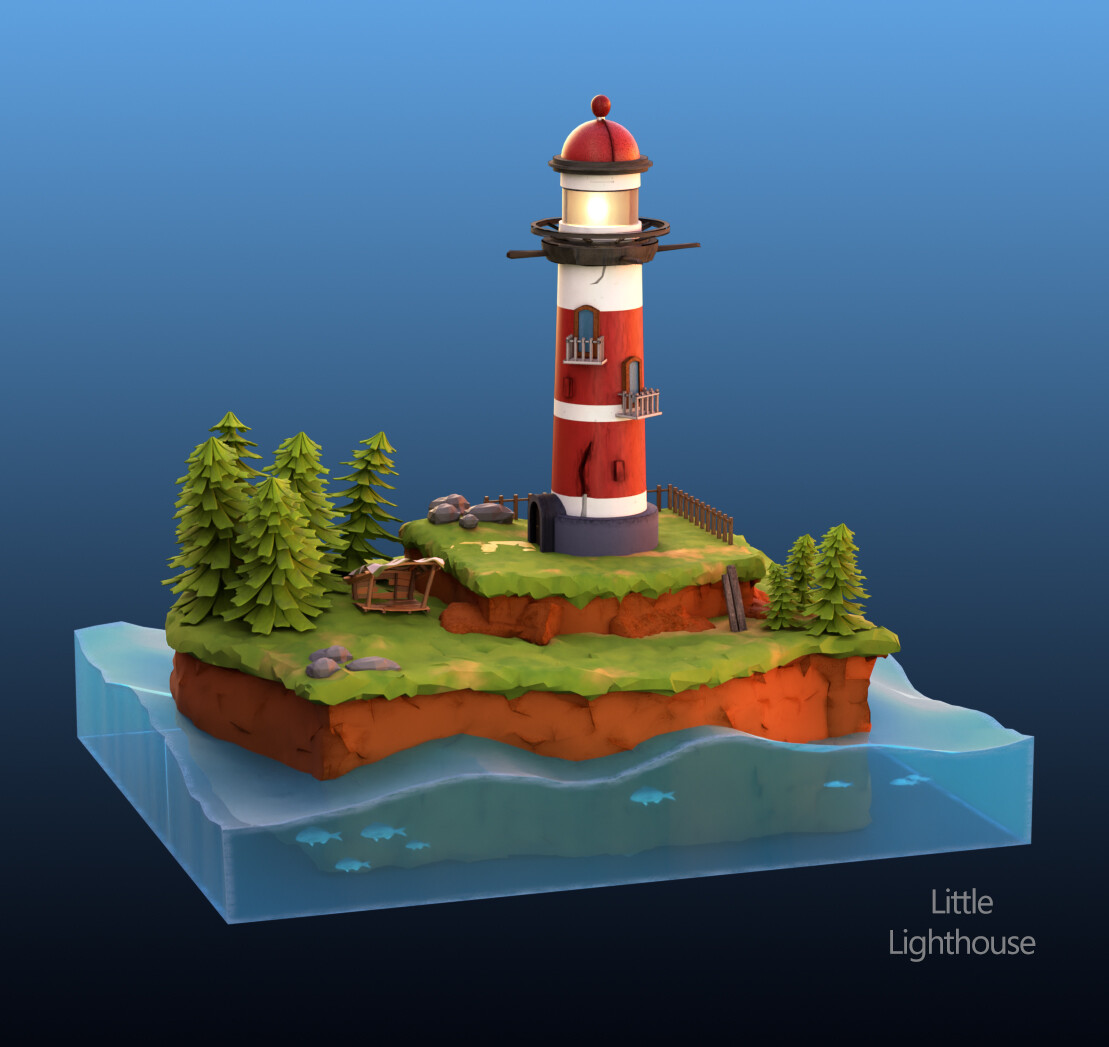 ArtStation - Low poly lighthouse stylized - in the evening sun