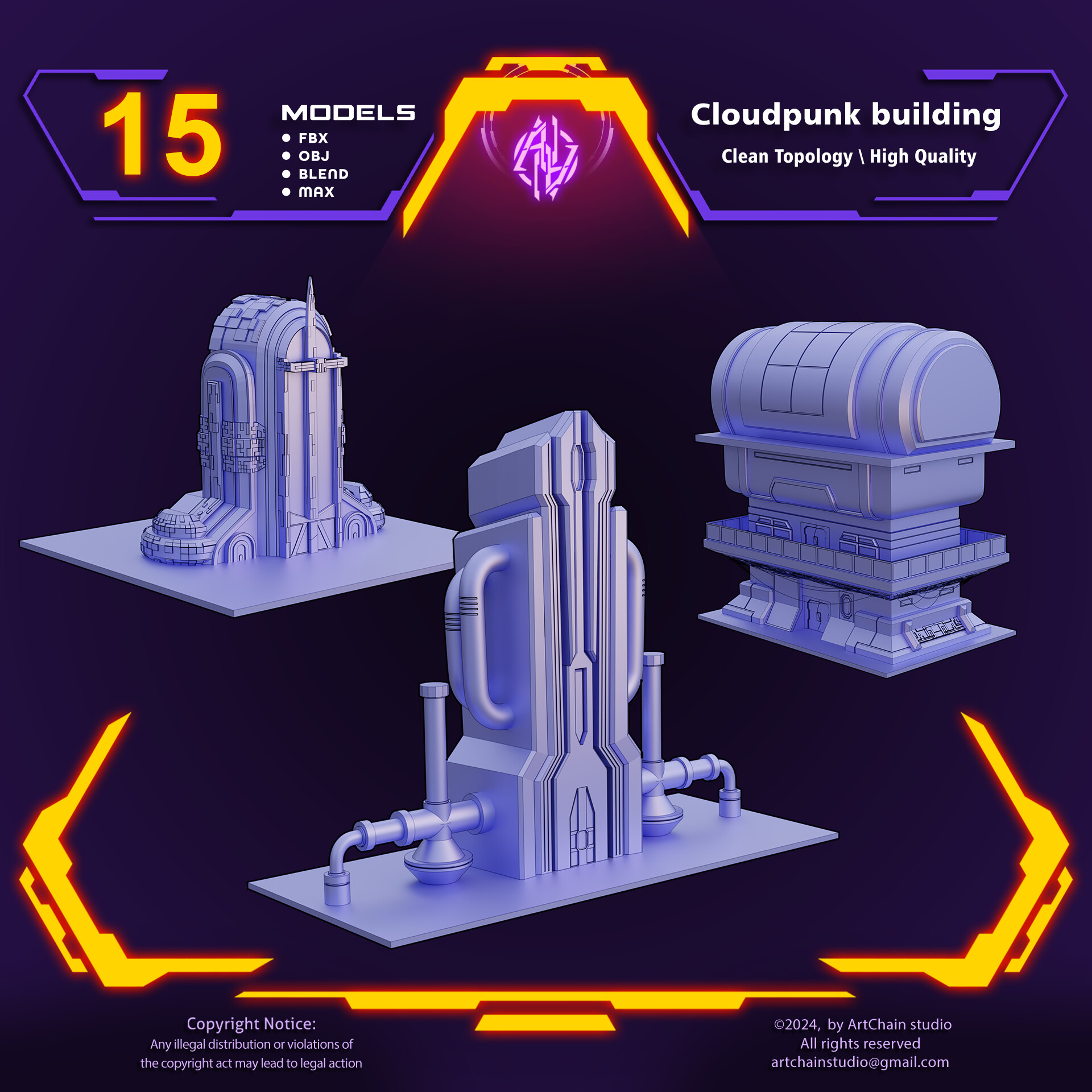 ArtChain Studio - Cloudpunk Building 3D Model – Perfect for Game Designers and Architects
