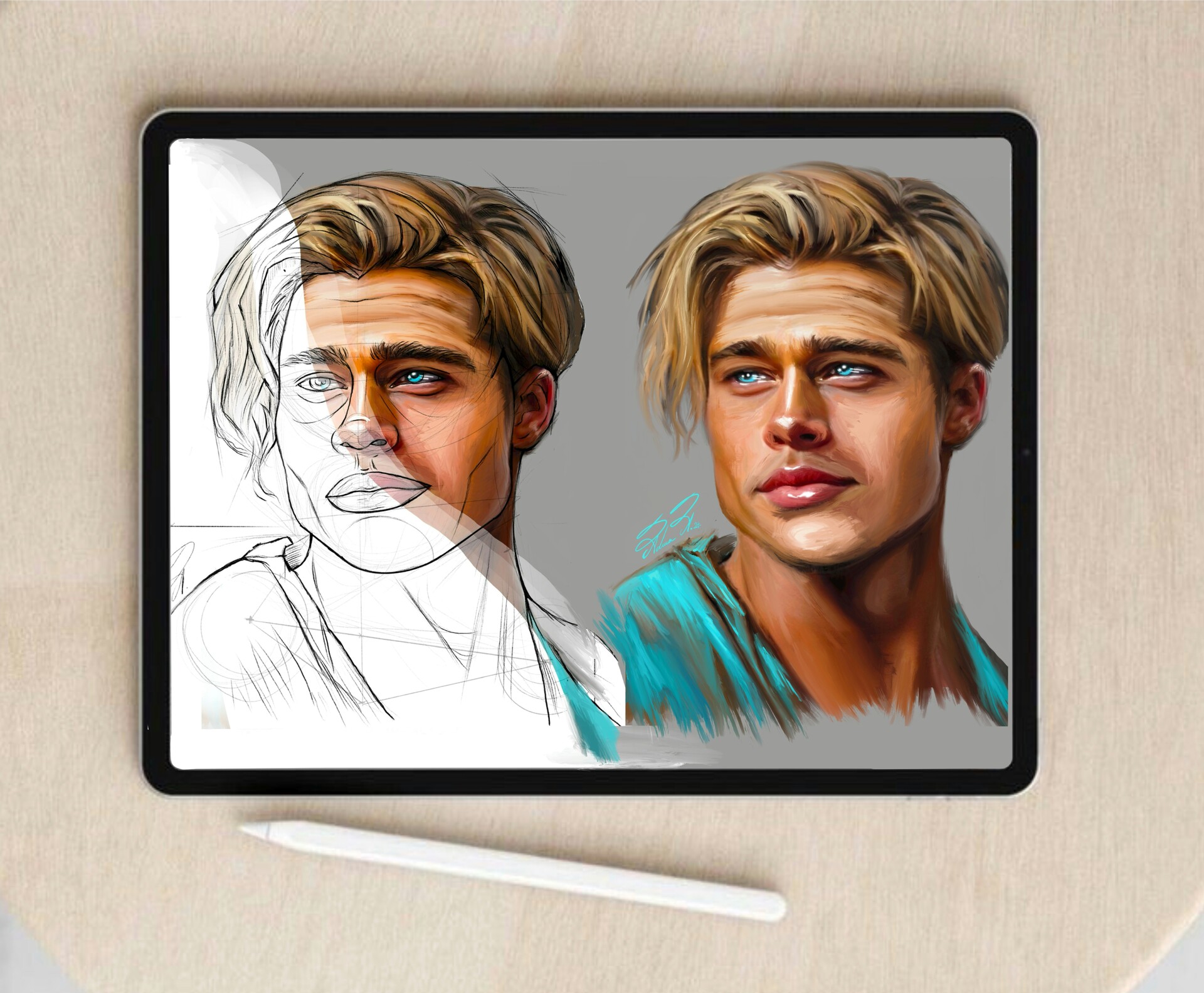 Adna Atajić - Art ~ Digital Illustration of Brad Pitt