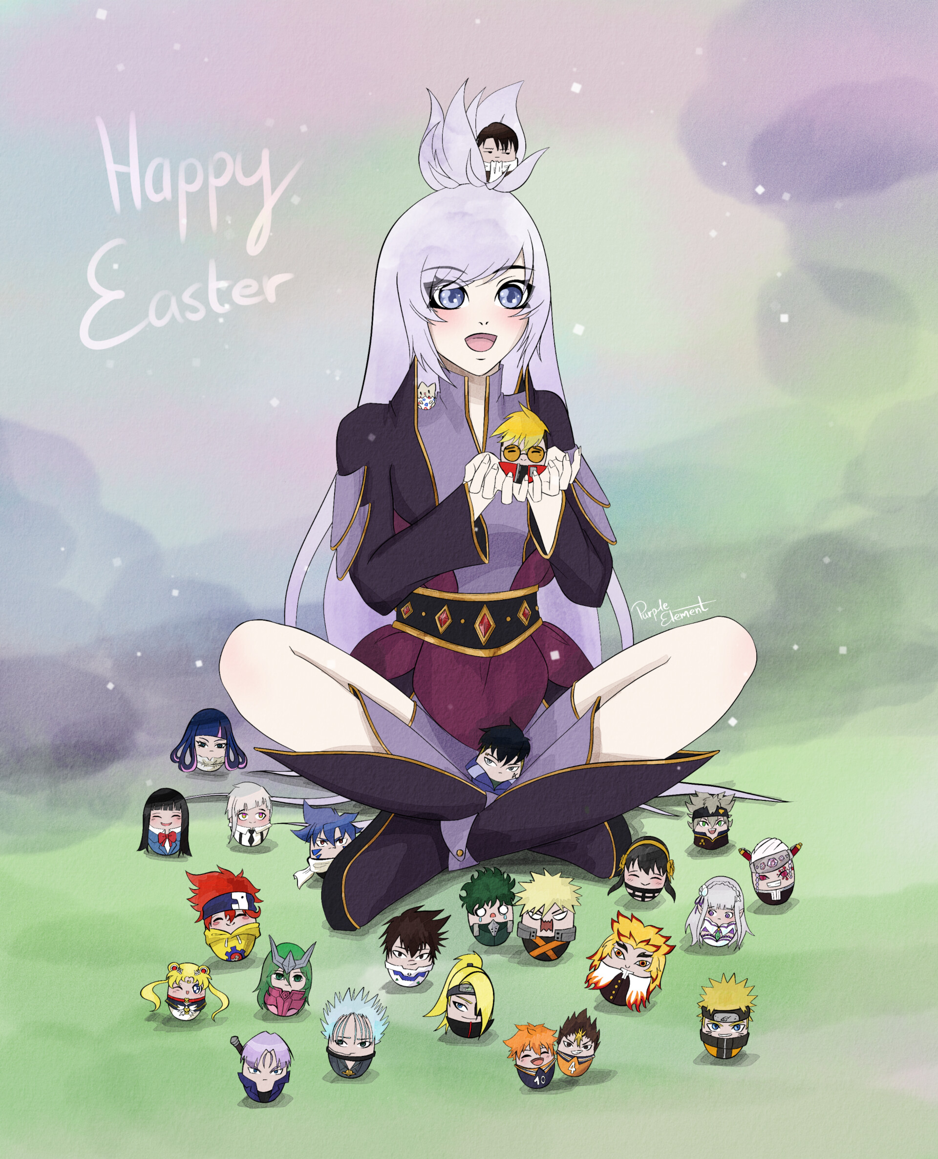 ArtStation - Purple with favorite anime characters as eggs