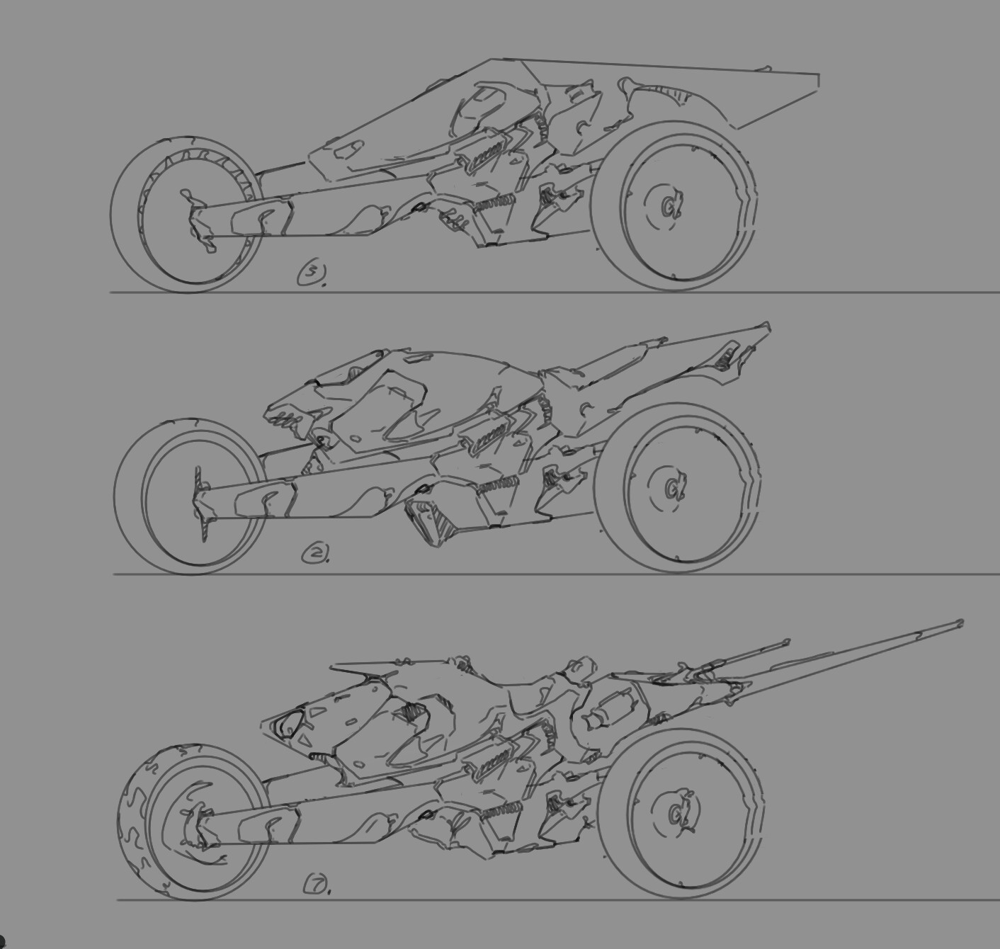 ArtStation - Dariusz | ( DownScaled ) - Tech_MotorBike_Concept_Art_Sketch