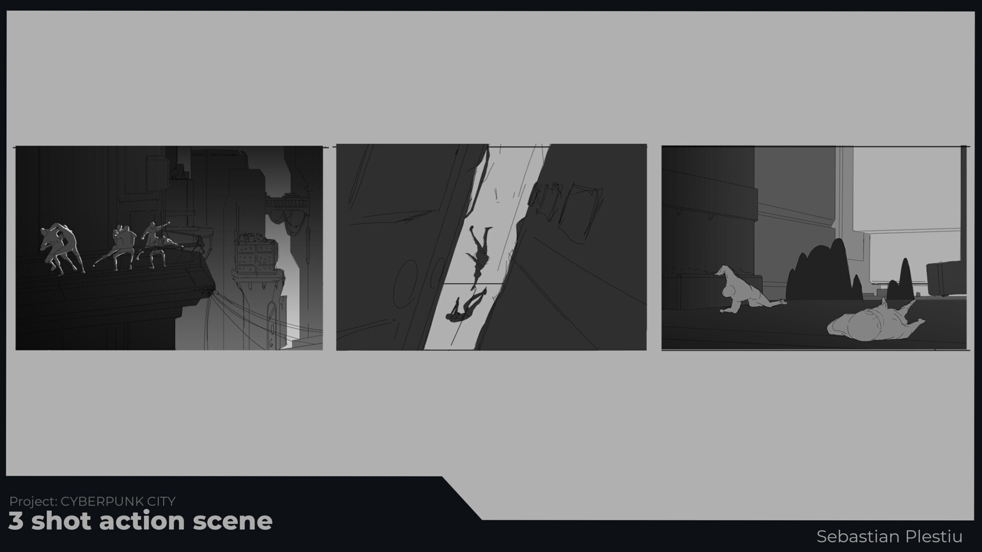 ArtStation - Three Shot Action Scene Thumbnails - Cyberpunk Concept