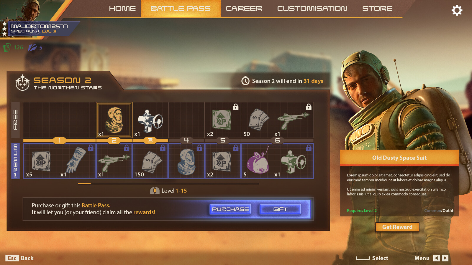 Engels Fernández - Retro Futuristic UI Battle pass (Art test)