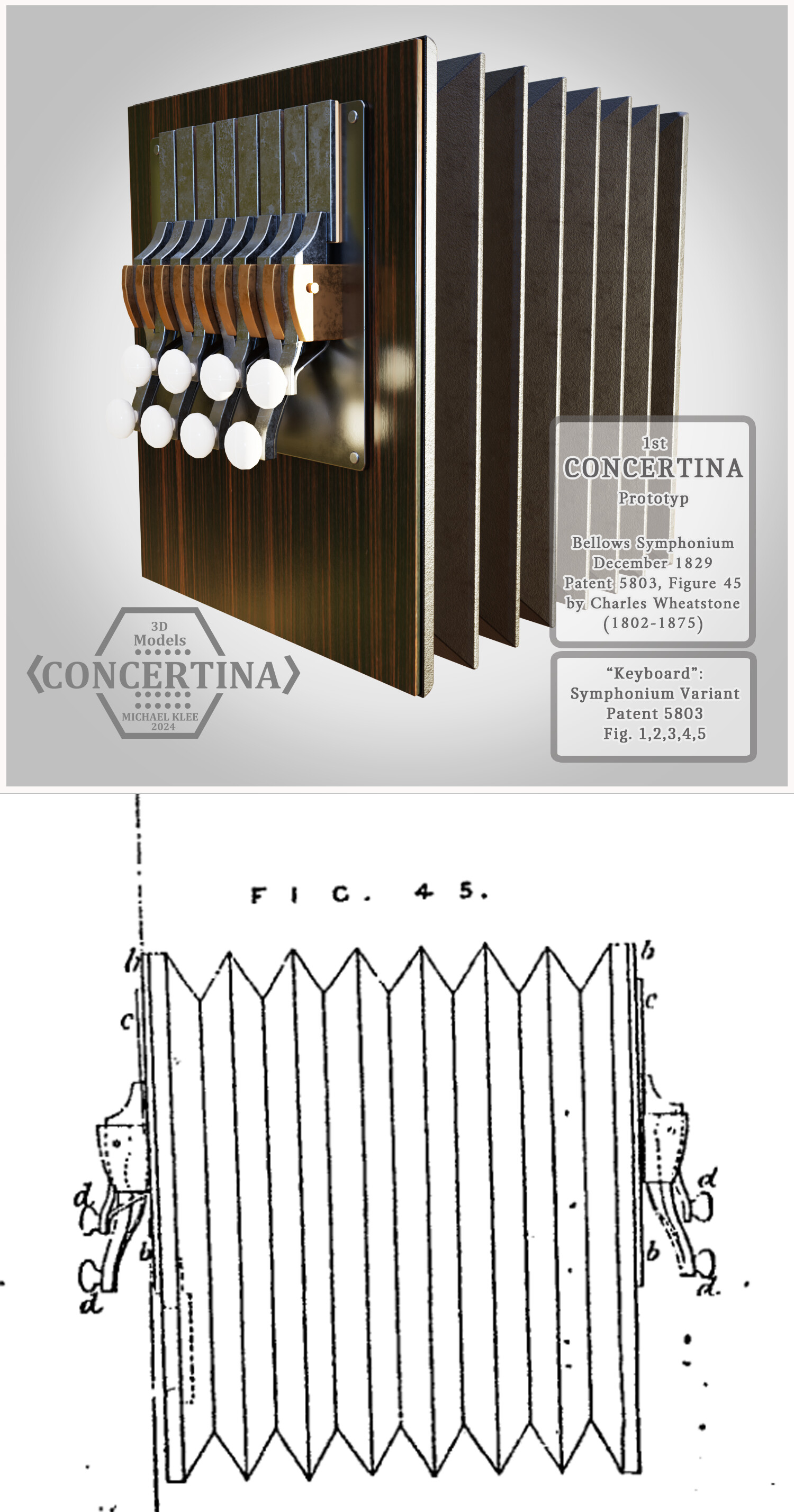 Michael Klee - Charles Wheatston - 1st Concertina - 1829 (Bellows ...