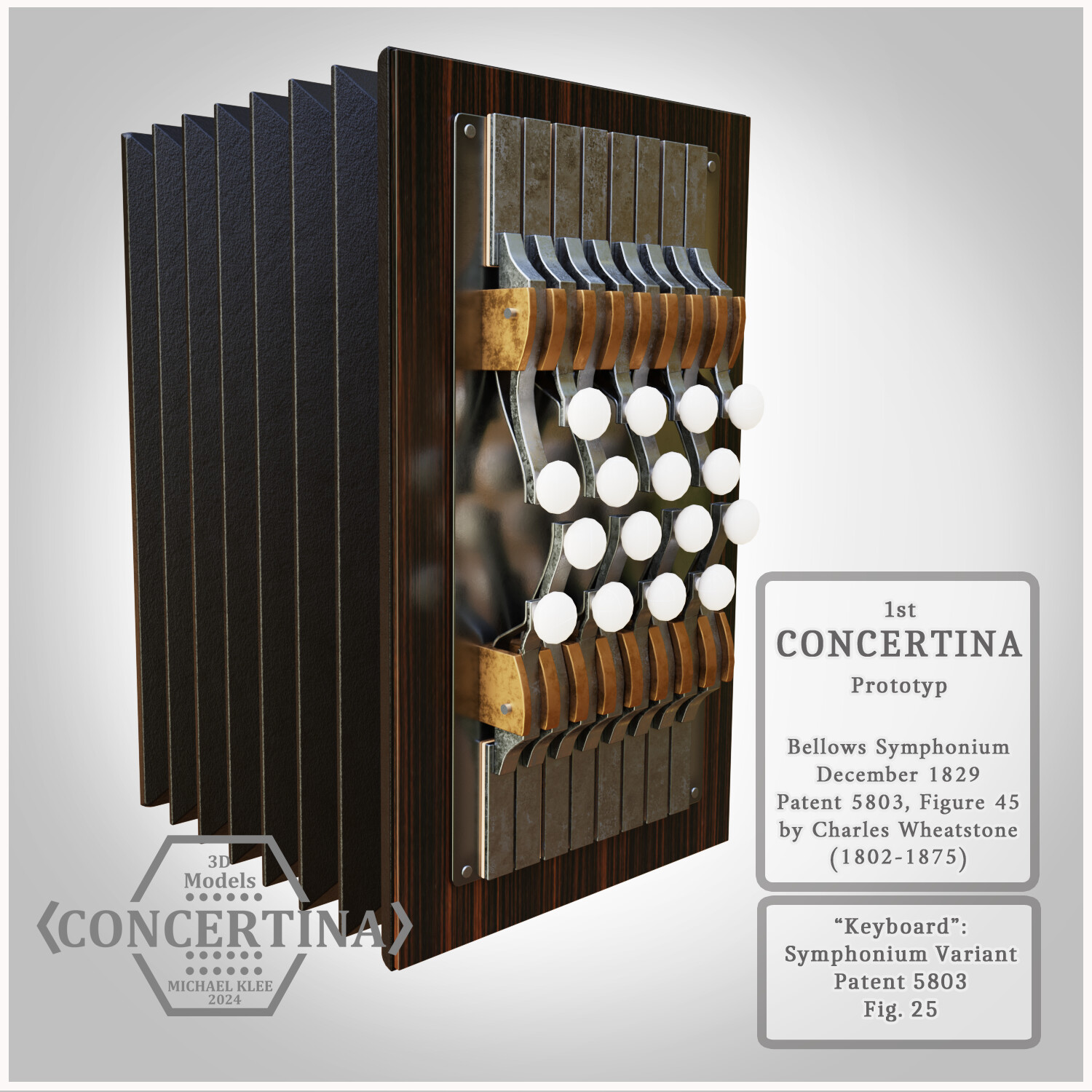 Michael Klee - Charles Wheatston - 1st Concertina - 1829 (Bellows ...