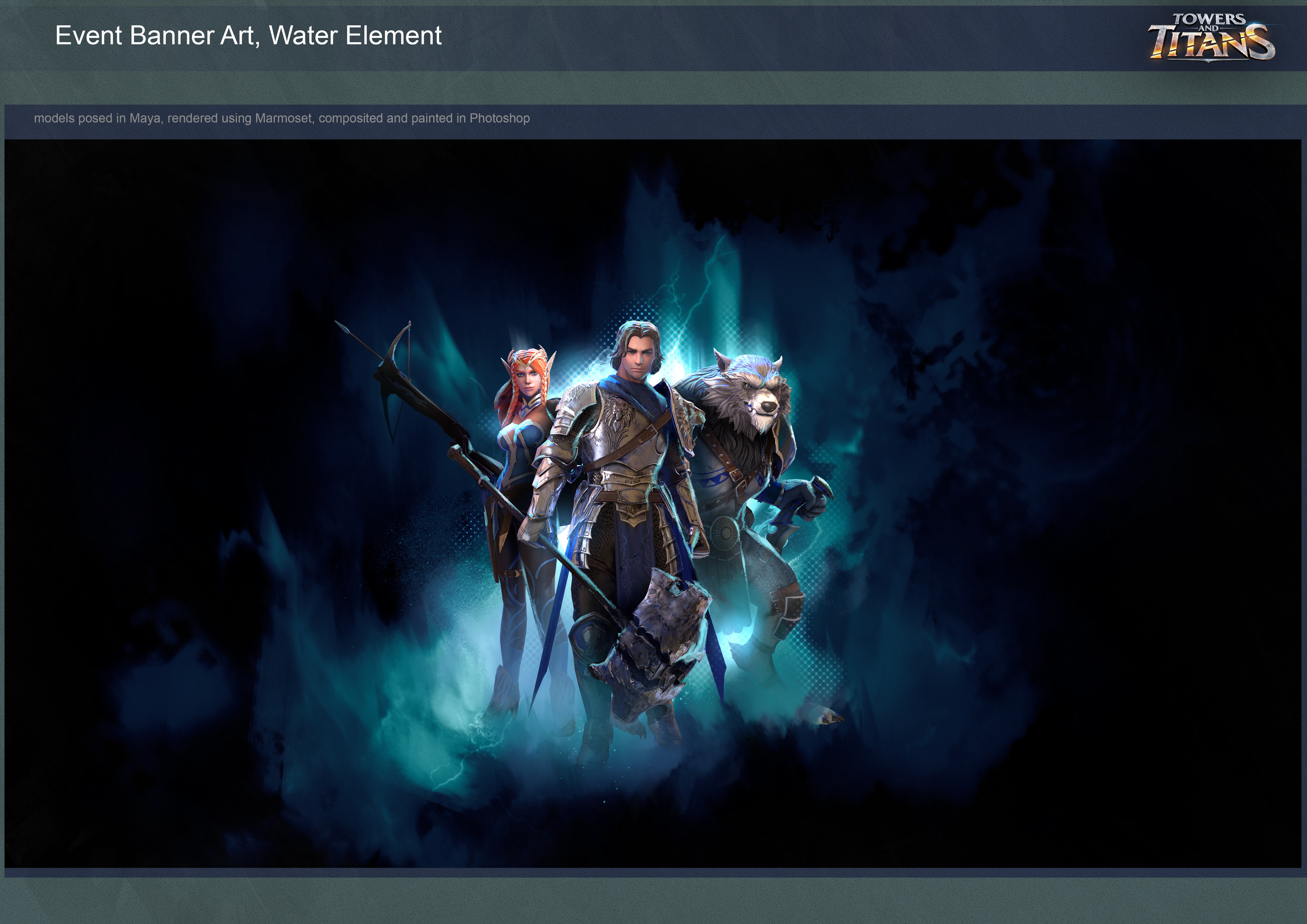 Carlos Machuca - Tower and Titans Banner art Illustration Water Element