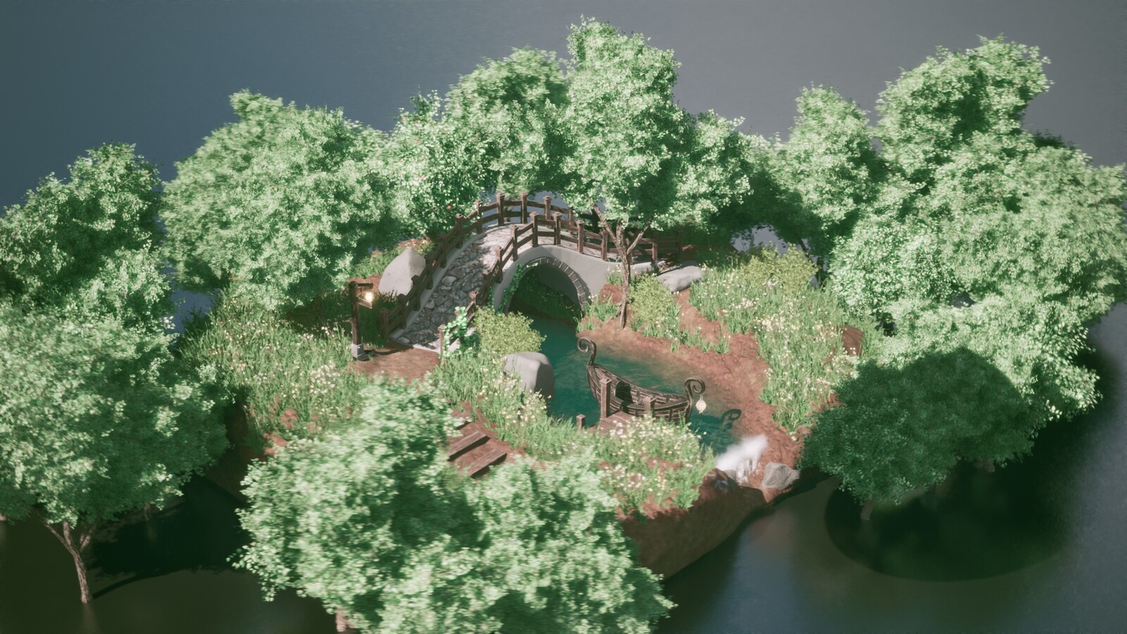 3D Tudor - Blender to Unreal Engine 5: Fantasy River 3D Diorama Boat Scene