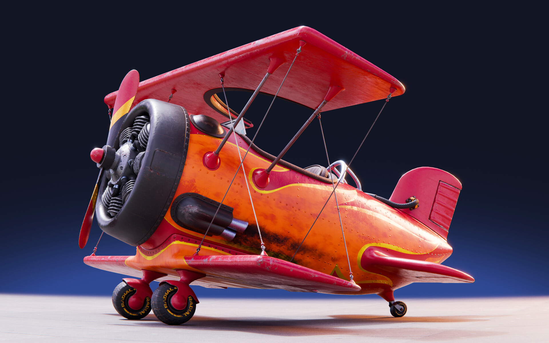 ArtStation - Stylized double wing old plane