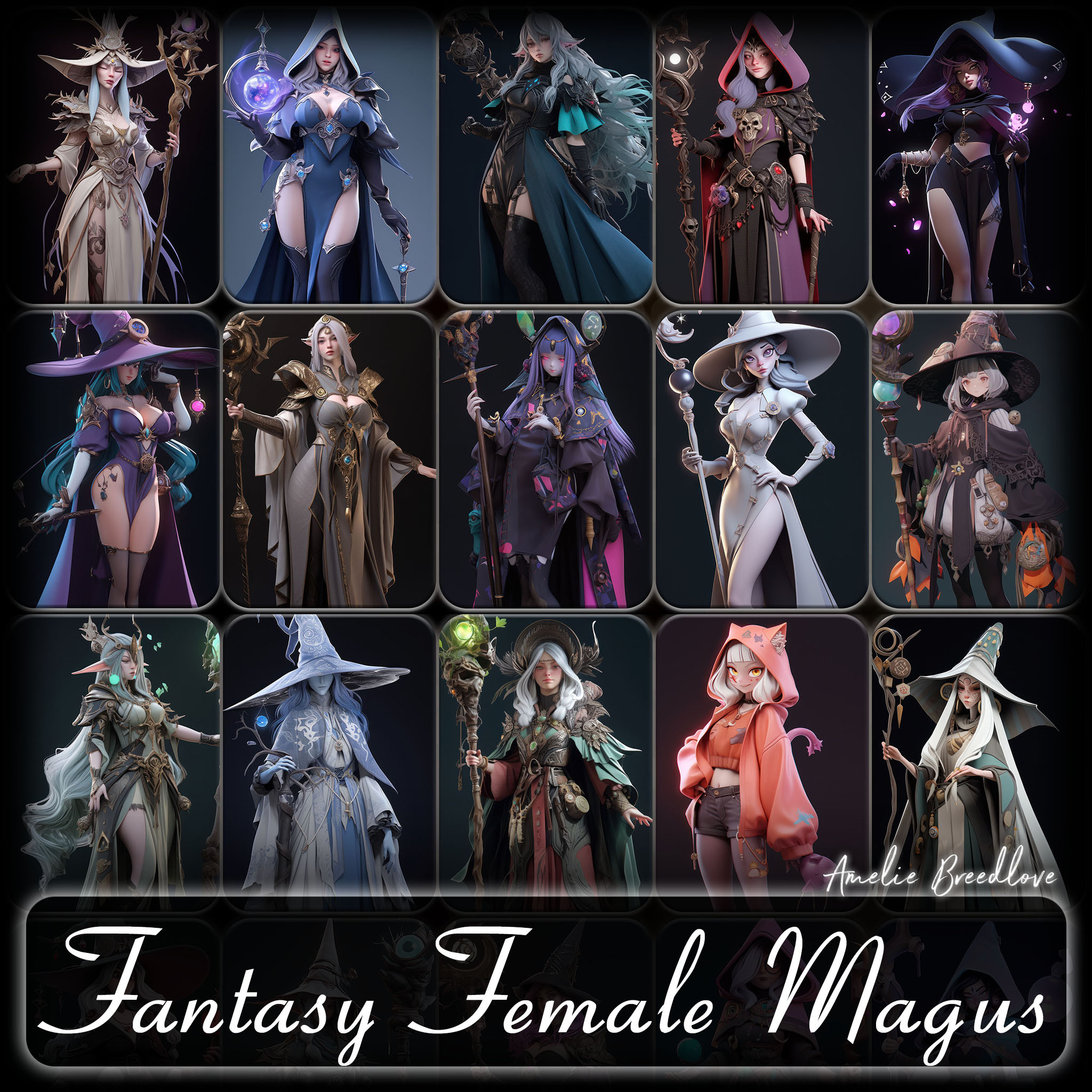 Amelie Breedlove - 200 Fantasy Female Magus Reference Pack | 4K | v.114