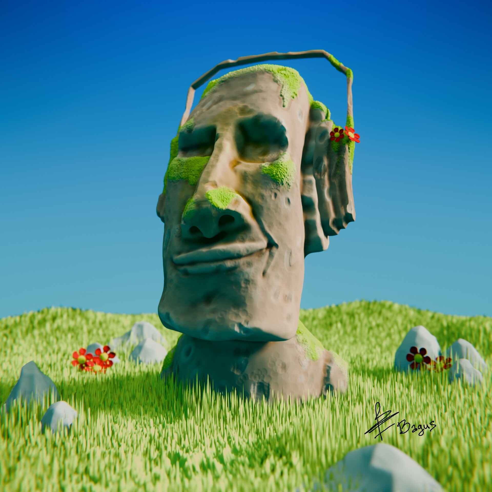 ArtStation - Moai Headset Statue