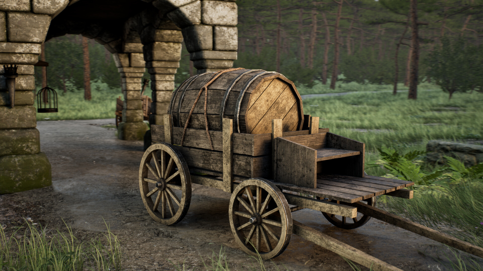 ArtStation - Medieval Cart with Barrel (Game Asset)