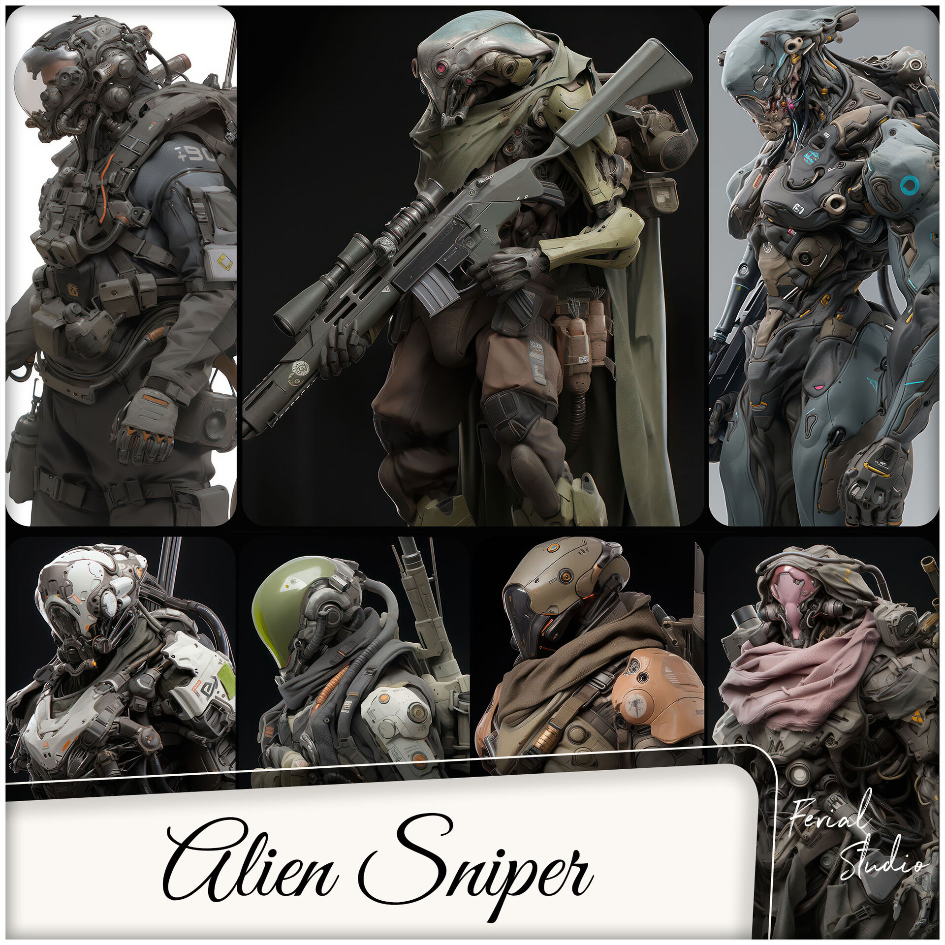 Ferial Studio - 🔹200 Alien Sniper Character Reference Image Pack v.31 |4K|