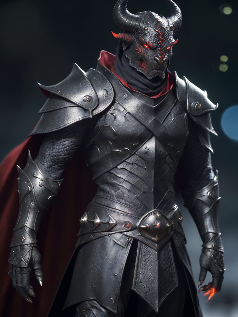 ArtStation - A bullhead knight in iron armor with a red cloak