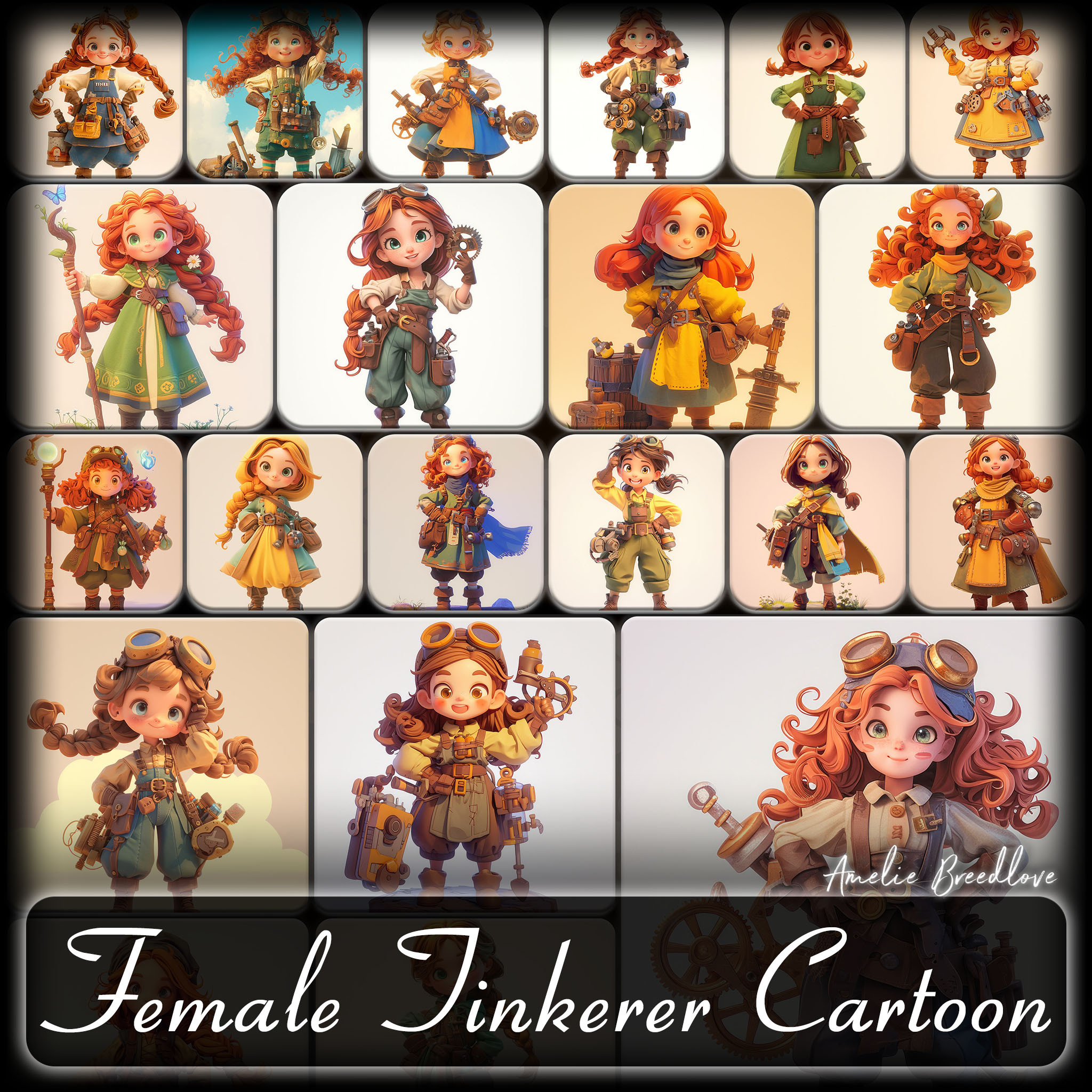 Amelie Anime - 200 Female Tinkerer Cartoon (Full Body) Reference Pack ...